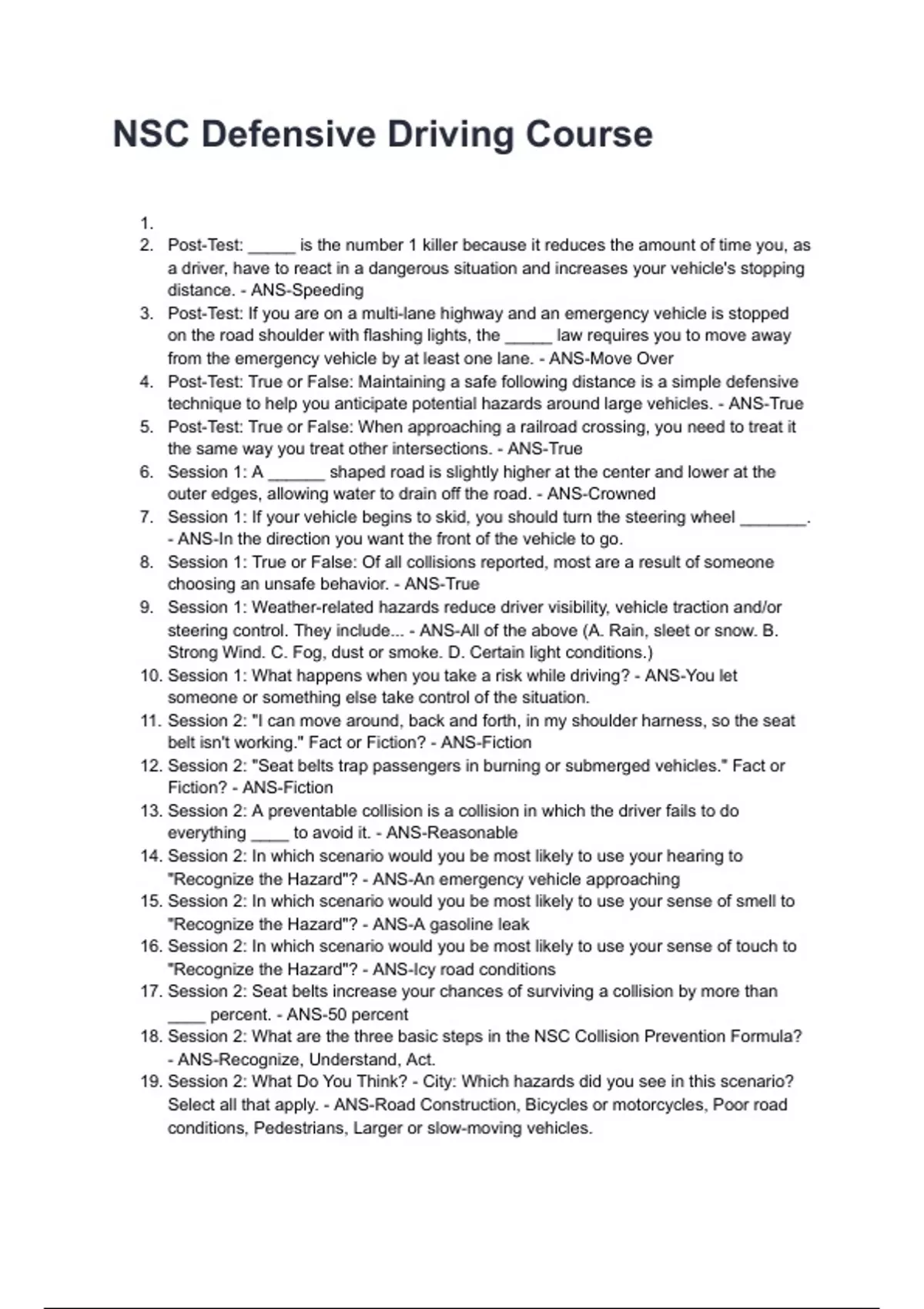 NSC Defensive Driving Course questions with verified answers - NSC Defensive Driving Course ...