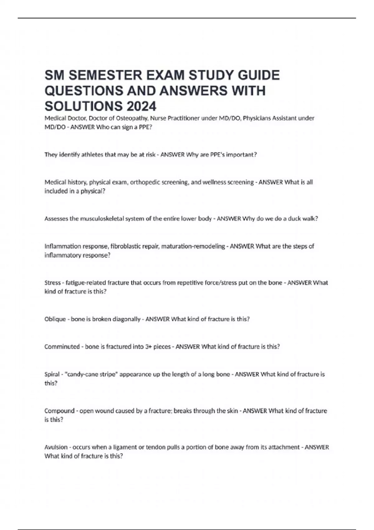 SM SEMESTER EXAM STUDY GUIDE QUESTIONS AND ANSWERS WITH SOLUTIONS 2024 ...