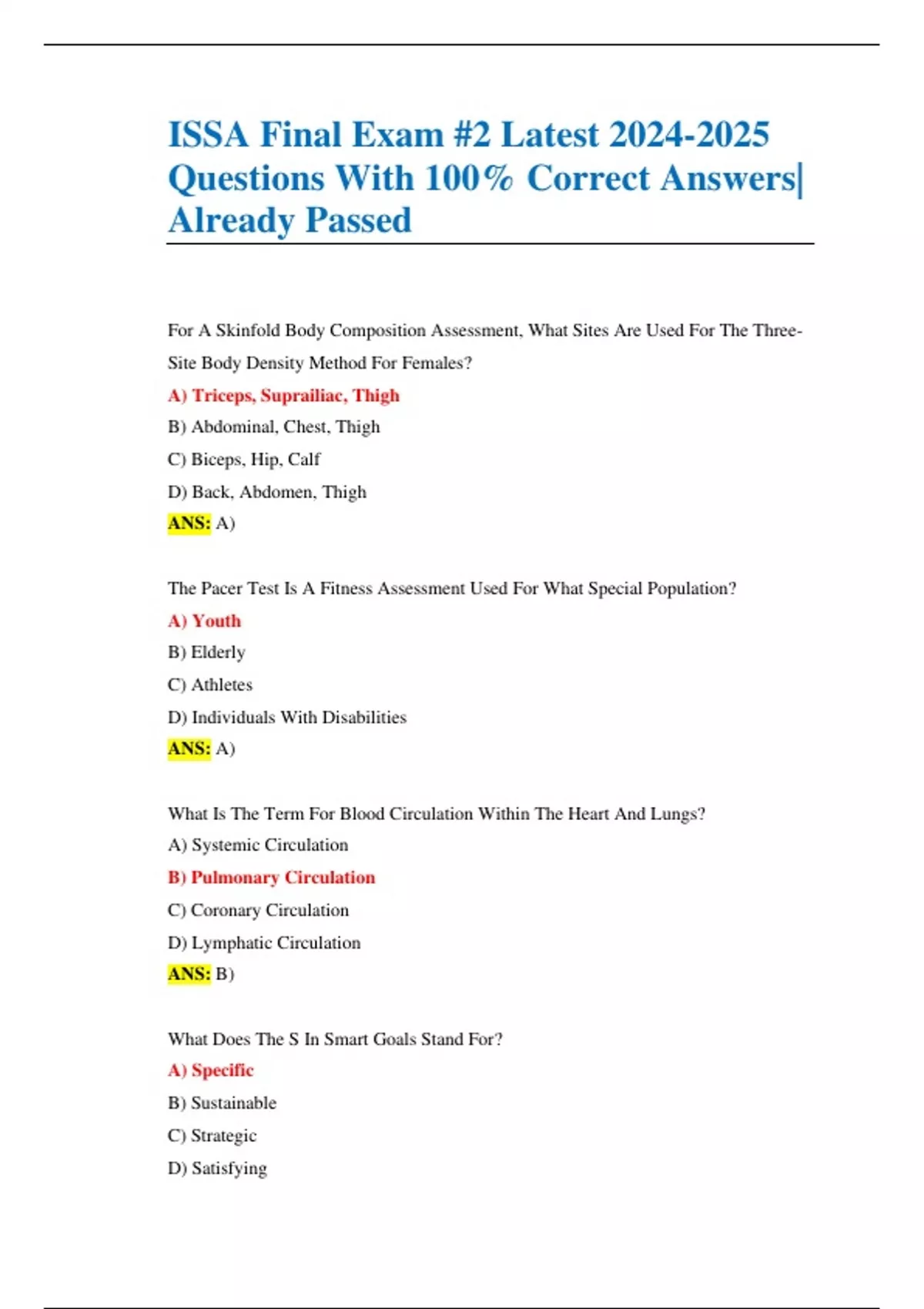 ISSA Final Exam #2 Latest Questions With 100% Correct Answers| Already ...