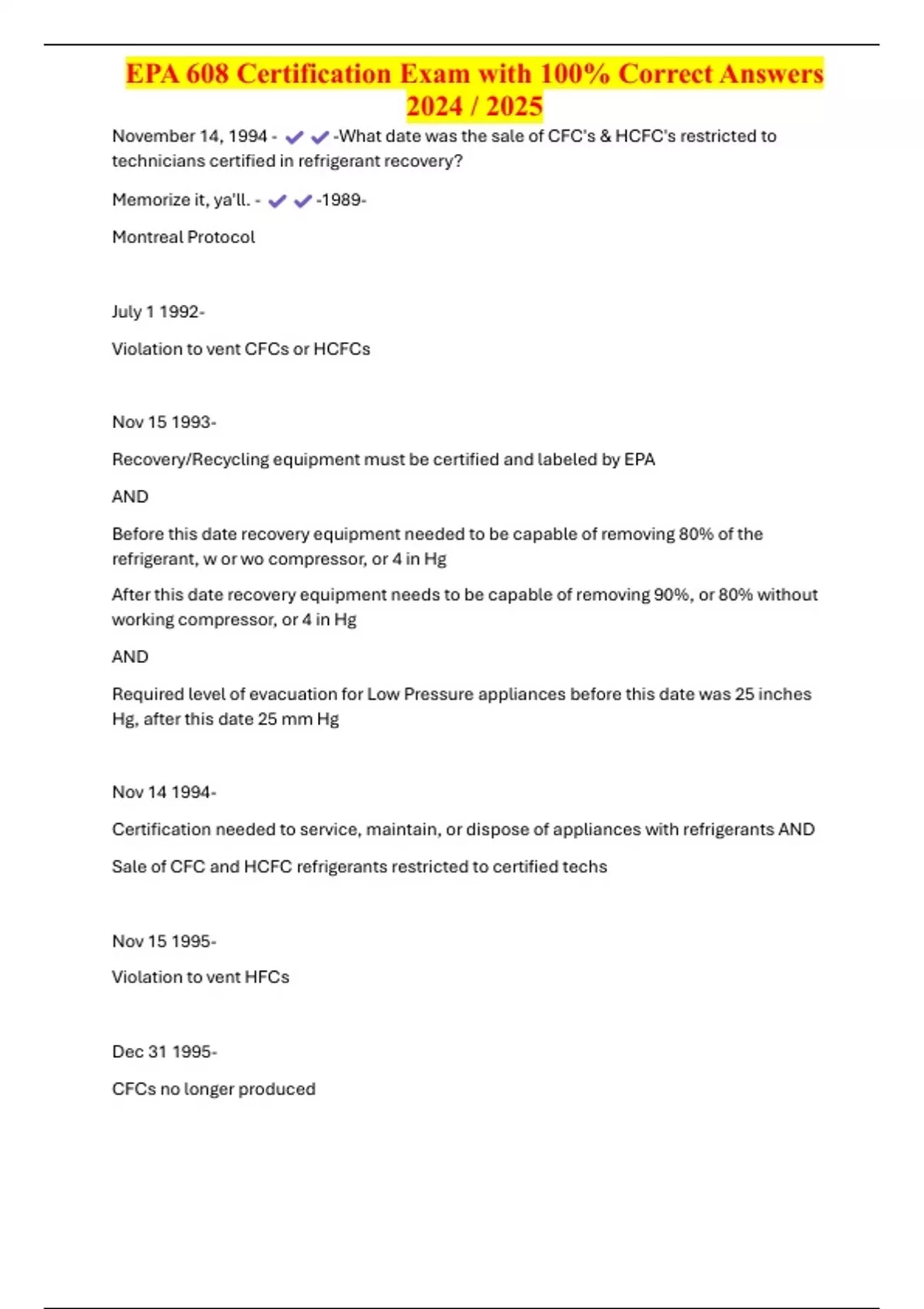 EPA 608 Certification Exam with 100% Correct Answers 2024 / 2025 - EPA ...