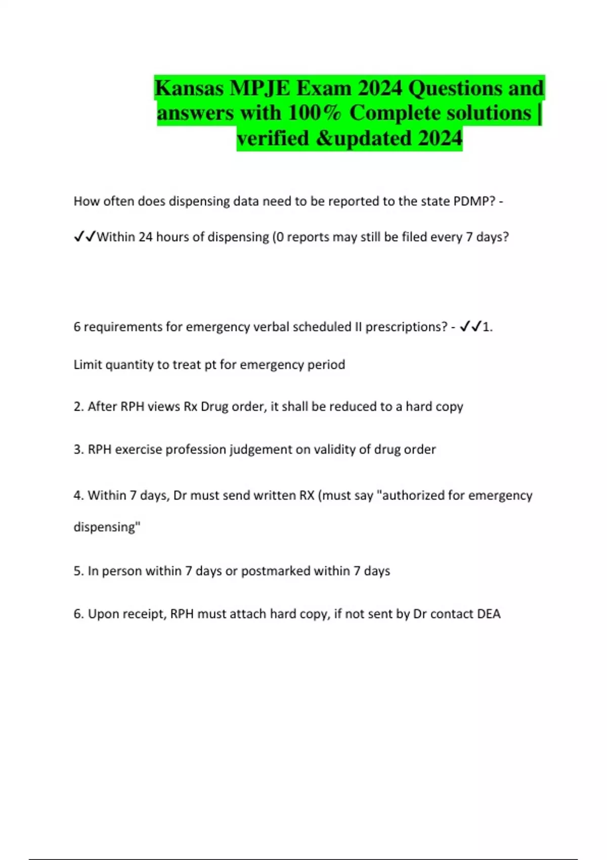 Kansas MPJE Exam 2024 Questions and answers with 100% Complete ...