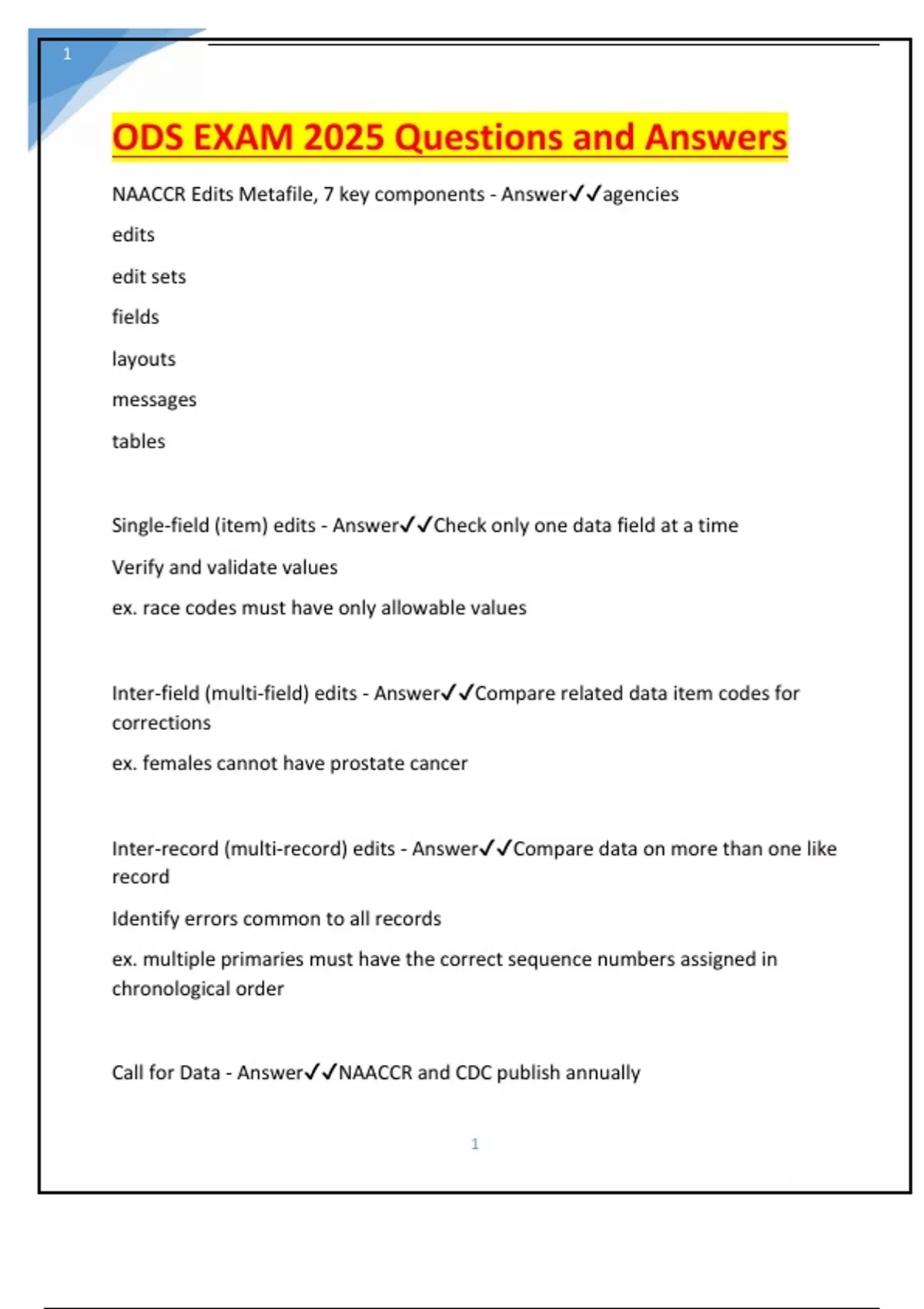ODS EXAM 2025 Questions and Answers - ODS - Stuvia US