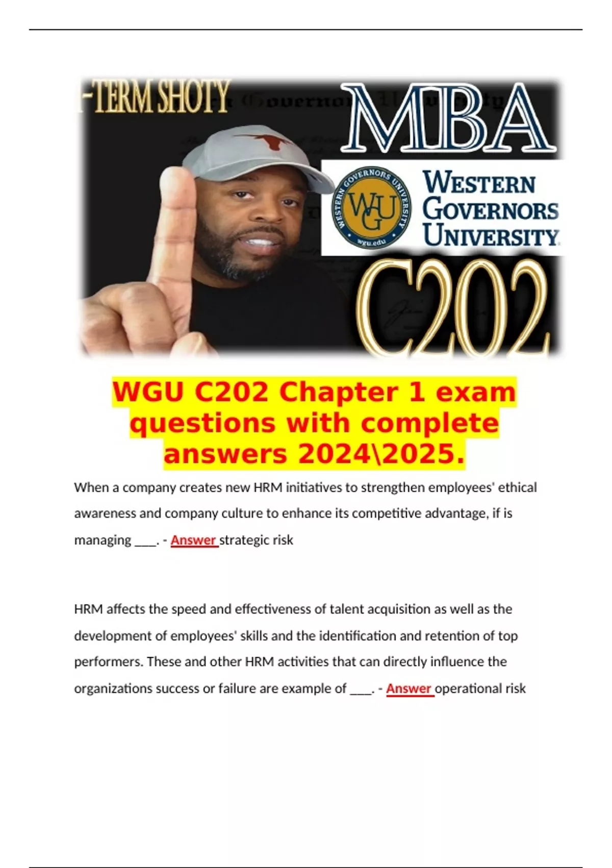 WGU C202 Chapter 1 exam questions with complete answers . When a ...