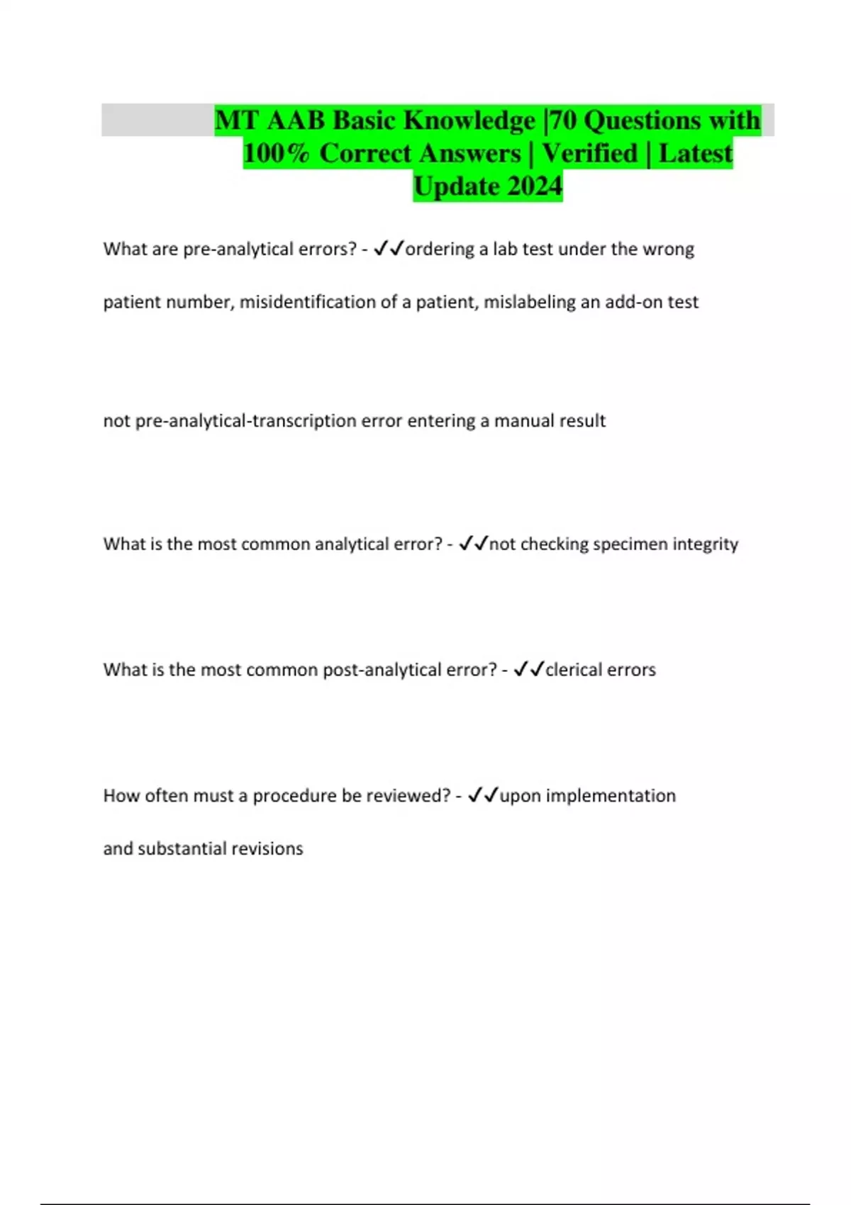 MT AAB Basic Knowledge |70 Questions with 100% Correct Answers ...