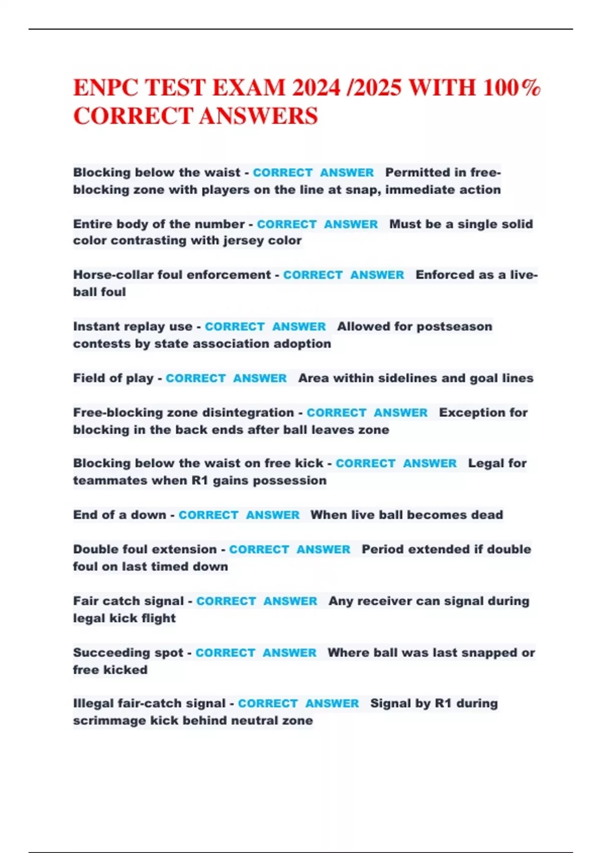 ENPC TEST EXAM 2024 /2025 WITH 100% CORRECT ANSWERS - ENPC - Stuvia FR