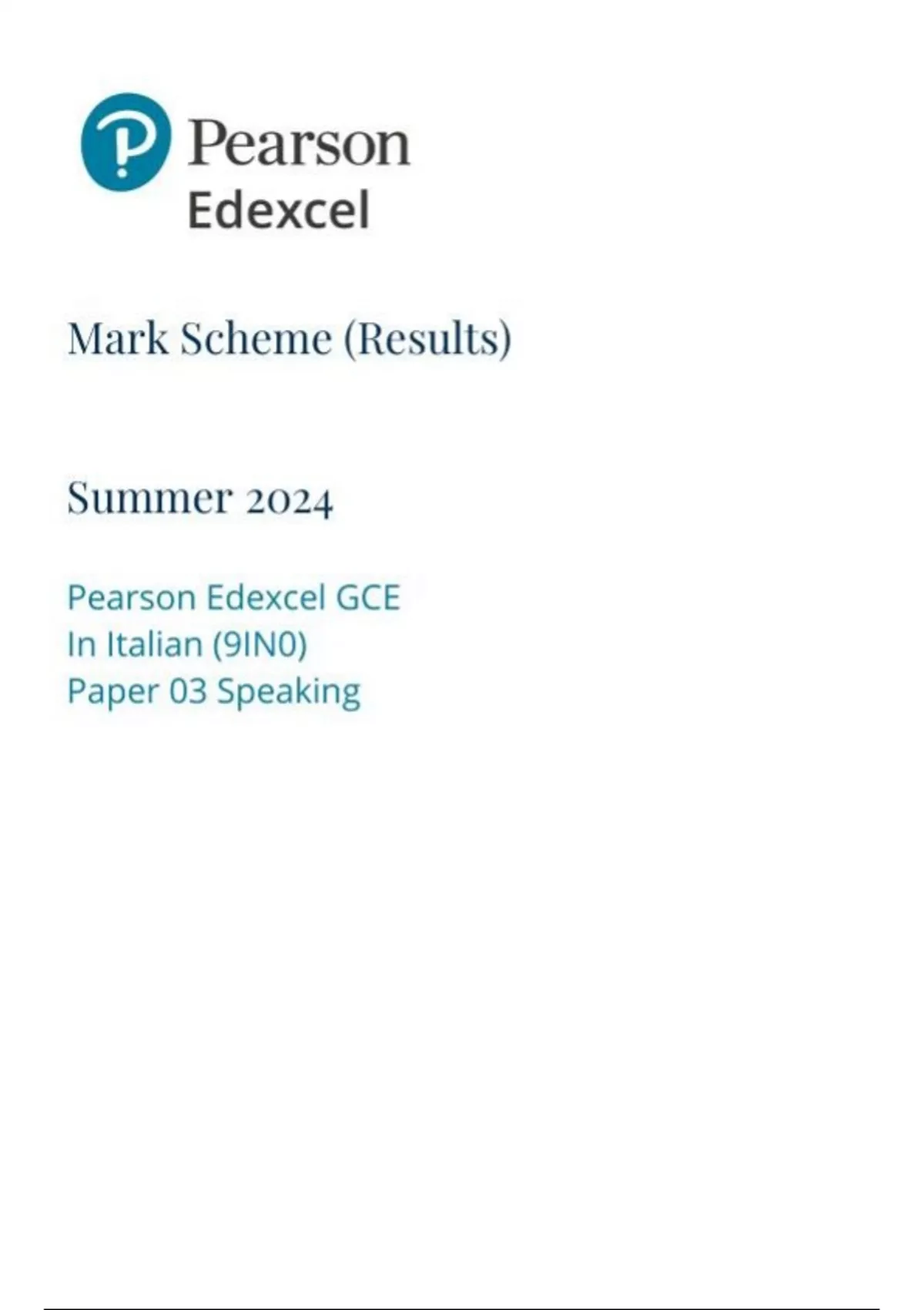 EDEXCEL italian 9in0-03 speaking mark scheme june 2024 - Edexcel ...