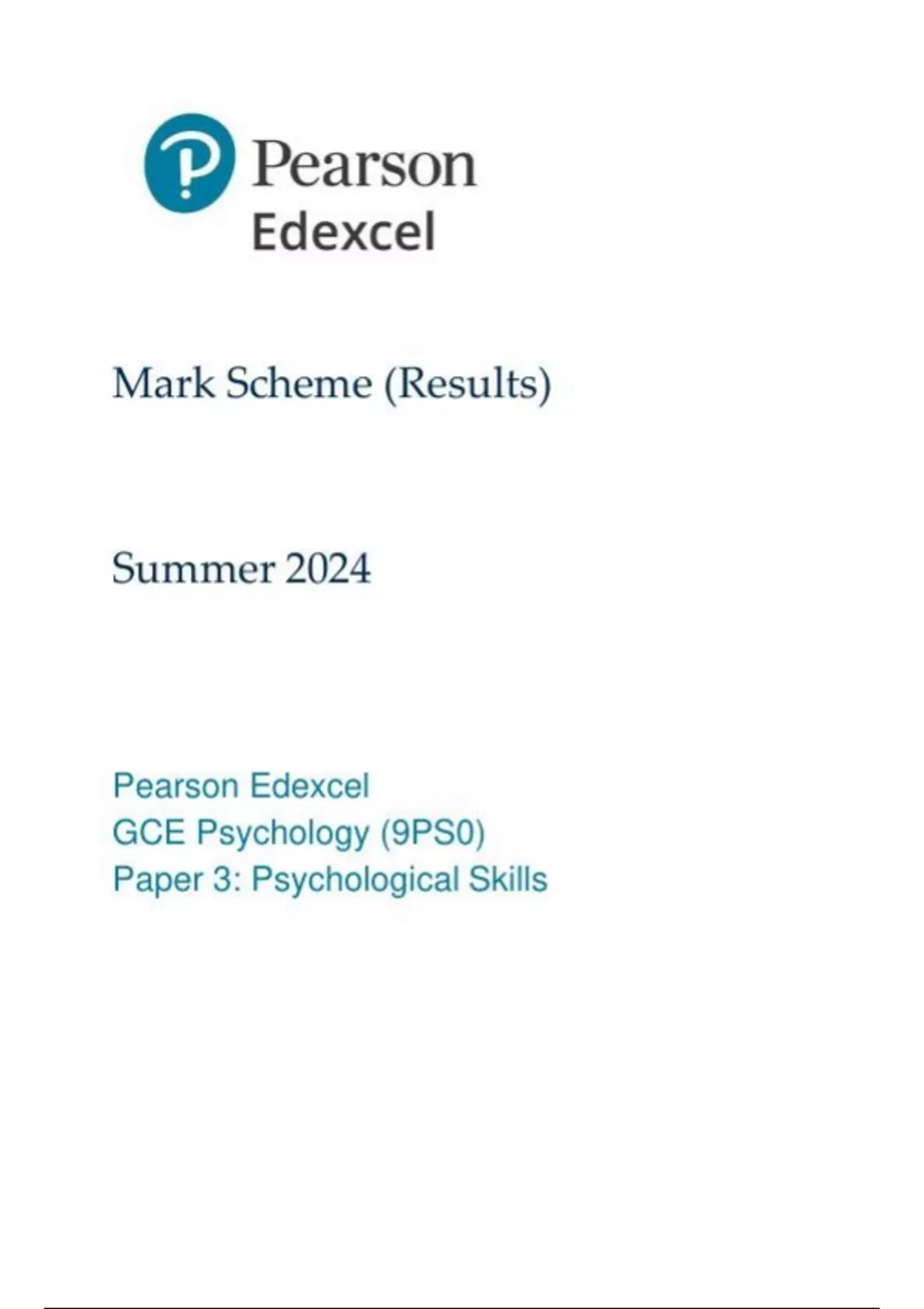 EDEXCEL psychology 9ps0-03 paper 3: psychological skills mark scheme ...