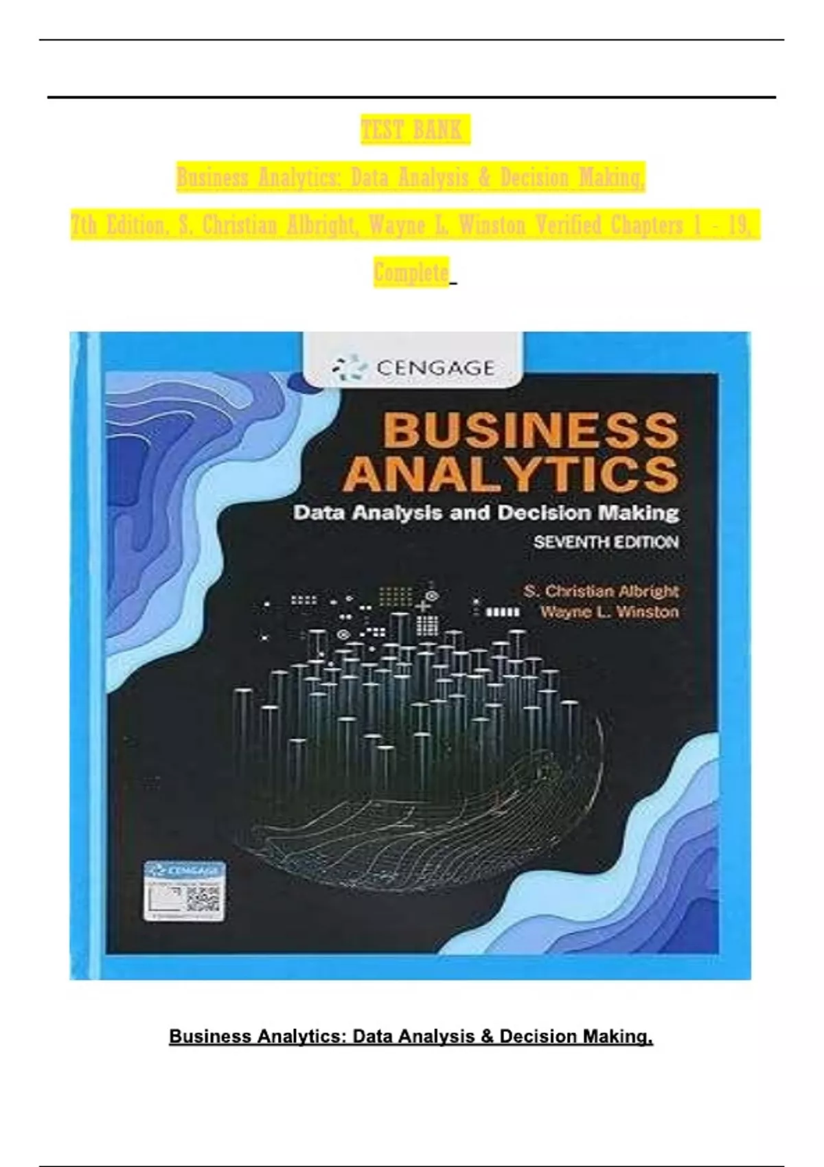 TEST BANK For Business Analytics: Data Analysis & Decision Making, 7th ...
