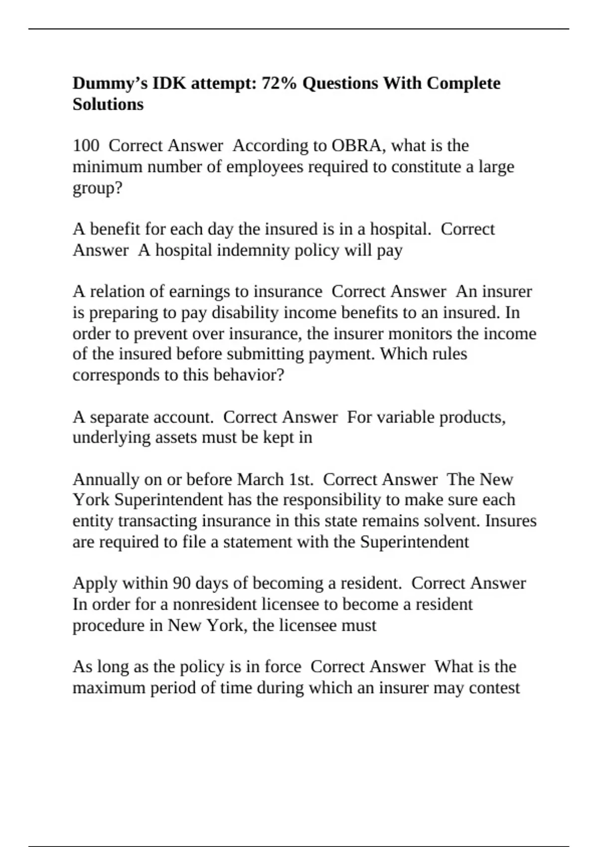 Dummy’s IDK attempt: 72% Questions With Complete Solutions - Dummy’s ...