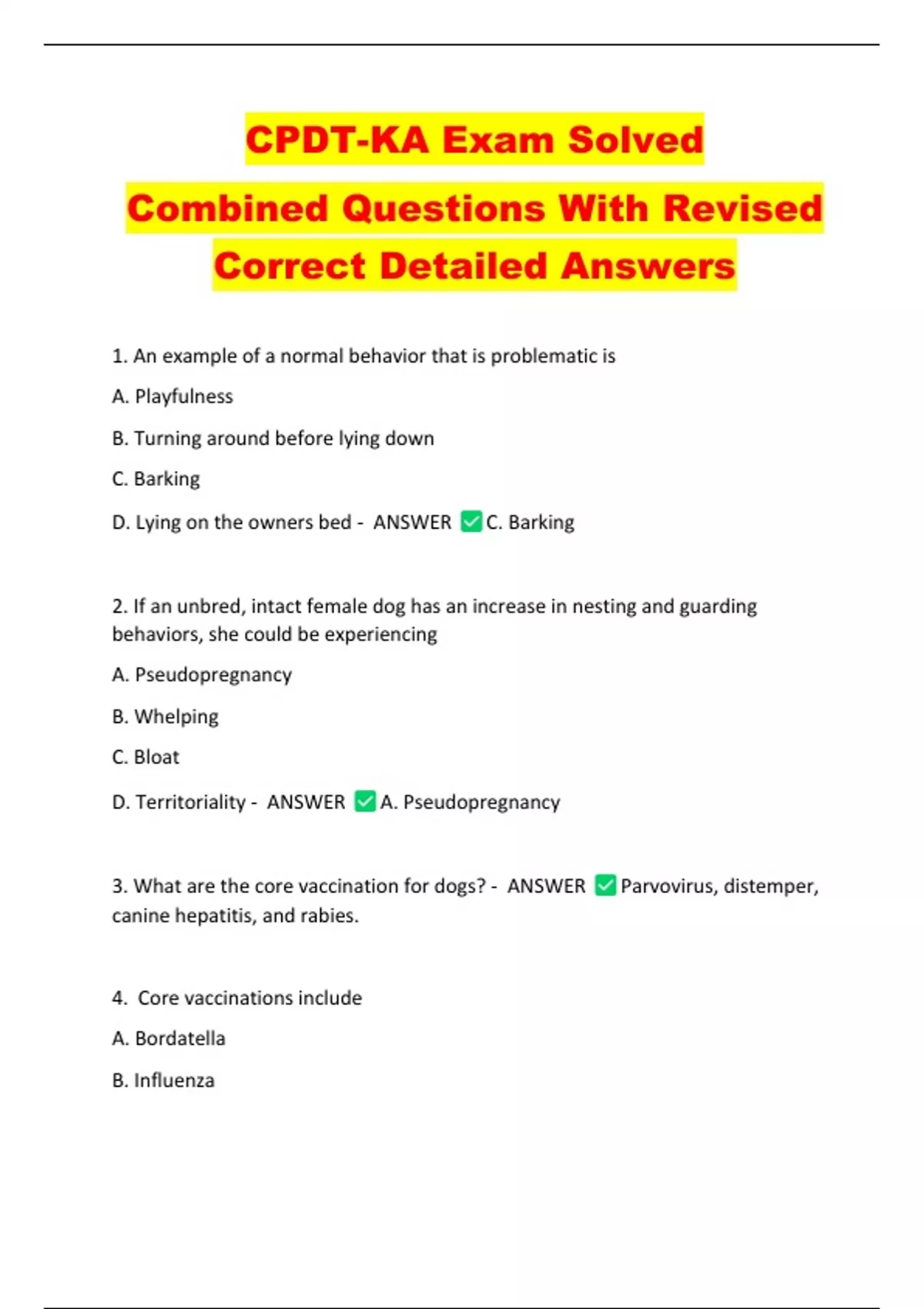 CPDT-KA Exam Solved Combined Questions With Revised Correct Detailed ...