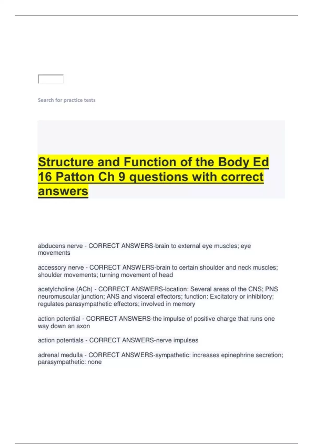 Structure and Function of the Body Ed 16 Patton Ch 9 questions with ...