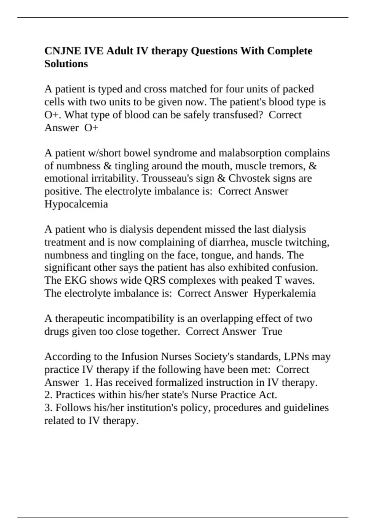 CNJNE IVE Adult IV therapy Questions With Complete Solutions - CNJNE ...