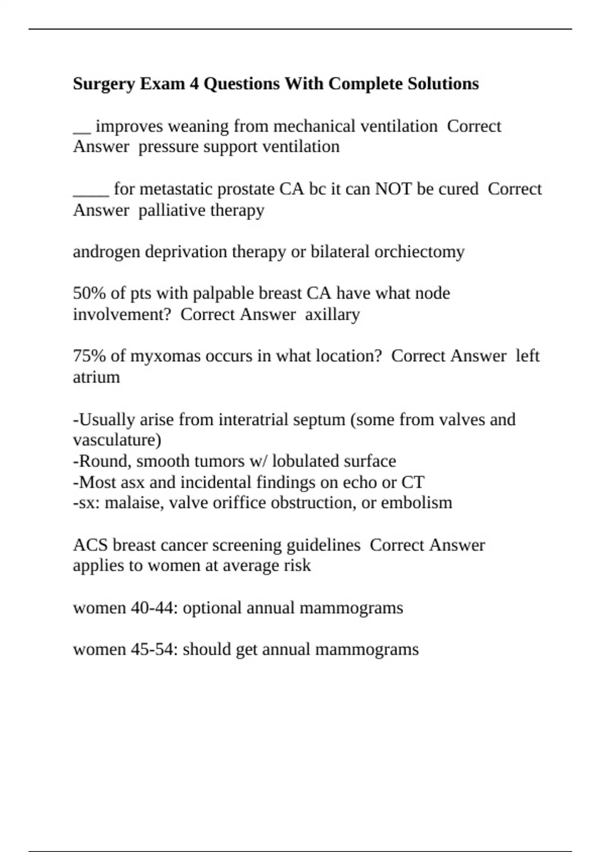 Surgery Exam 4 Questions With Complete Solutions - Medicine / Surgery ...