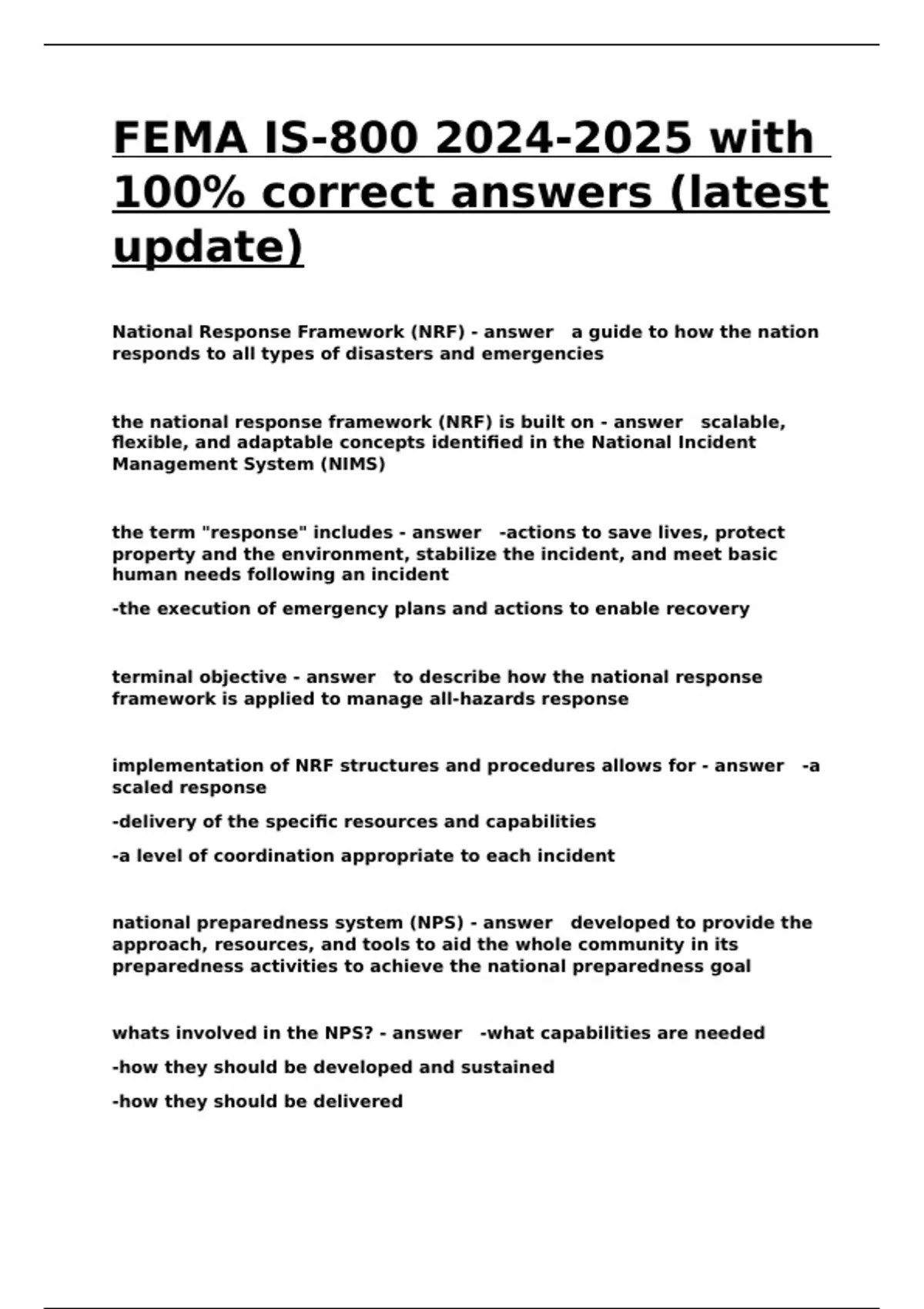 FEMA IS- with 100- correct answers (latest update) - FEMA - Stuvia US