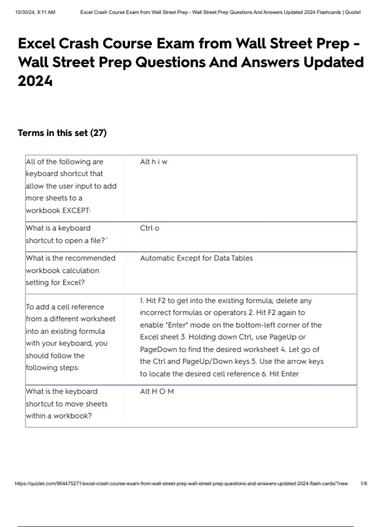 Excel Crash Course Exam from Wall Street Prep - Wall Street Prep Questions And Answers Updated ...
