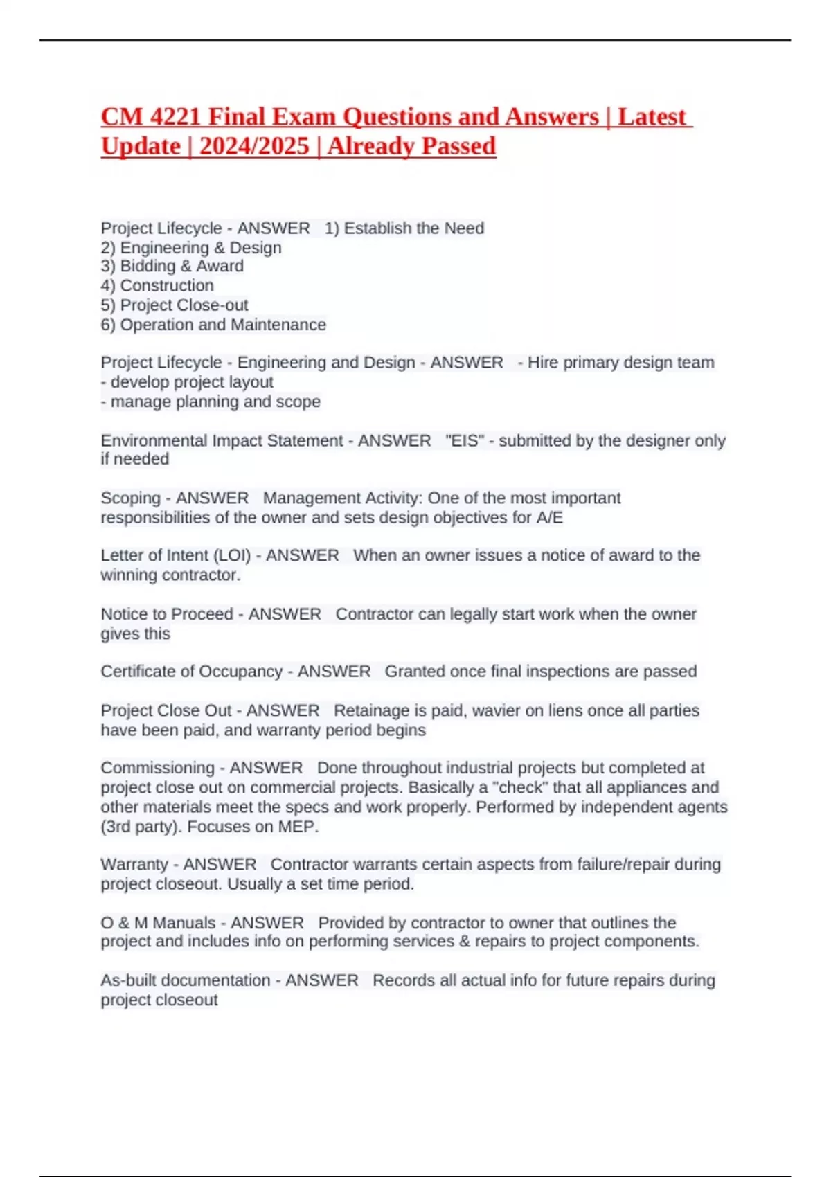 CM 4221 Final Exam Questions and Answer1 - CM 4221 - Stuvia US