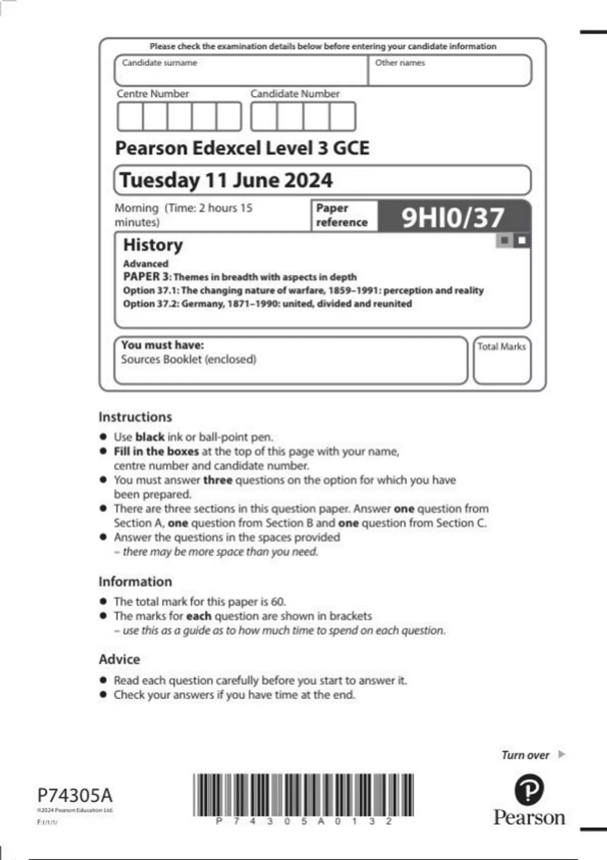 EDEXCEL history 9hi0-37 advanced paper 3 themes in breadth with aspects ...