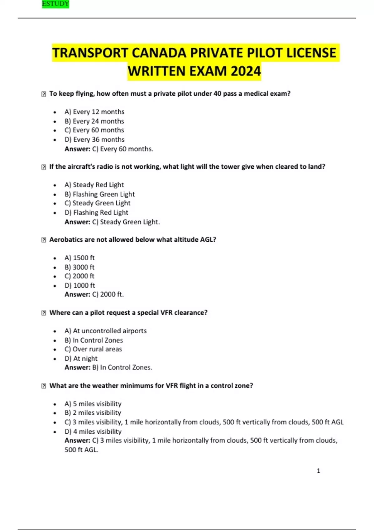 TRANSPORT CANADA PRIVATE PILOT LICENSE WRITTEN EXAM 2024 - Private ...
