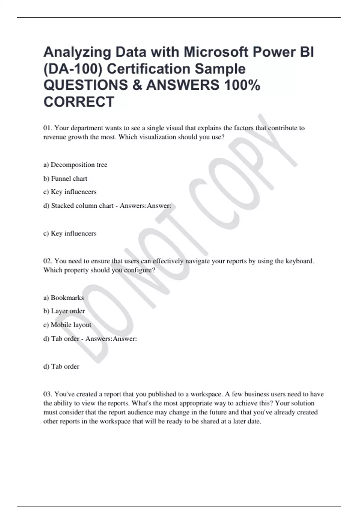 Analyzing Data with Microsoft Power BI (DA-100) Certification Sample ...