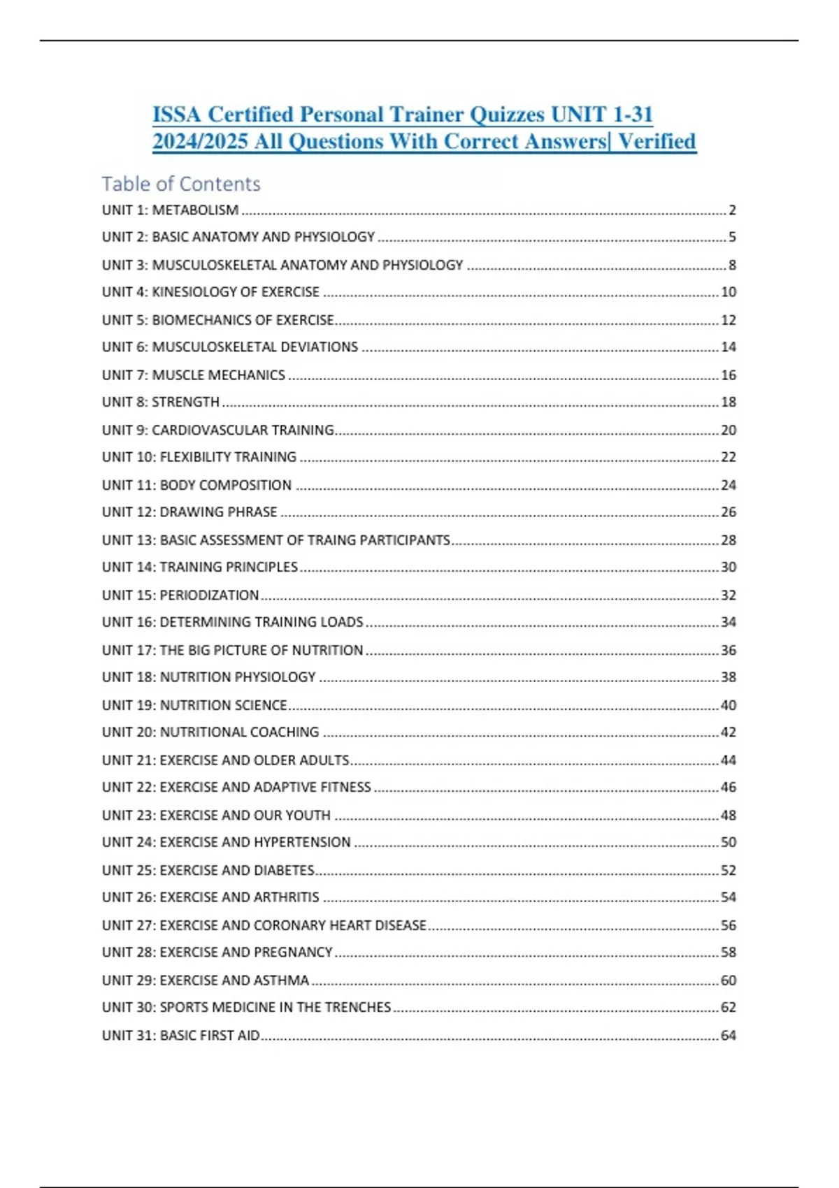 ISSA Certified Personal Trainer Quizzes UNIT 1-31 2024/2025 All ...