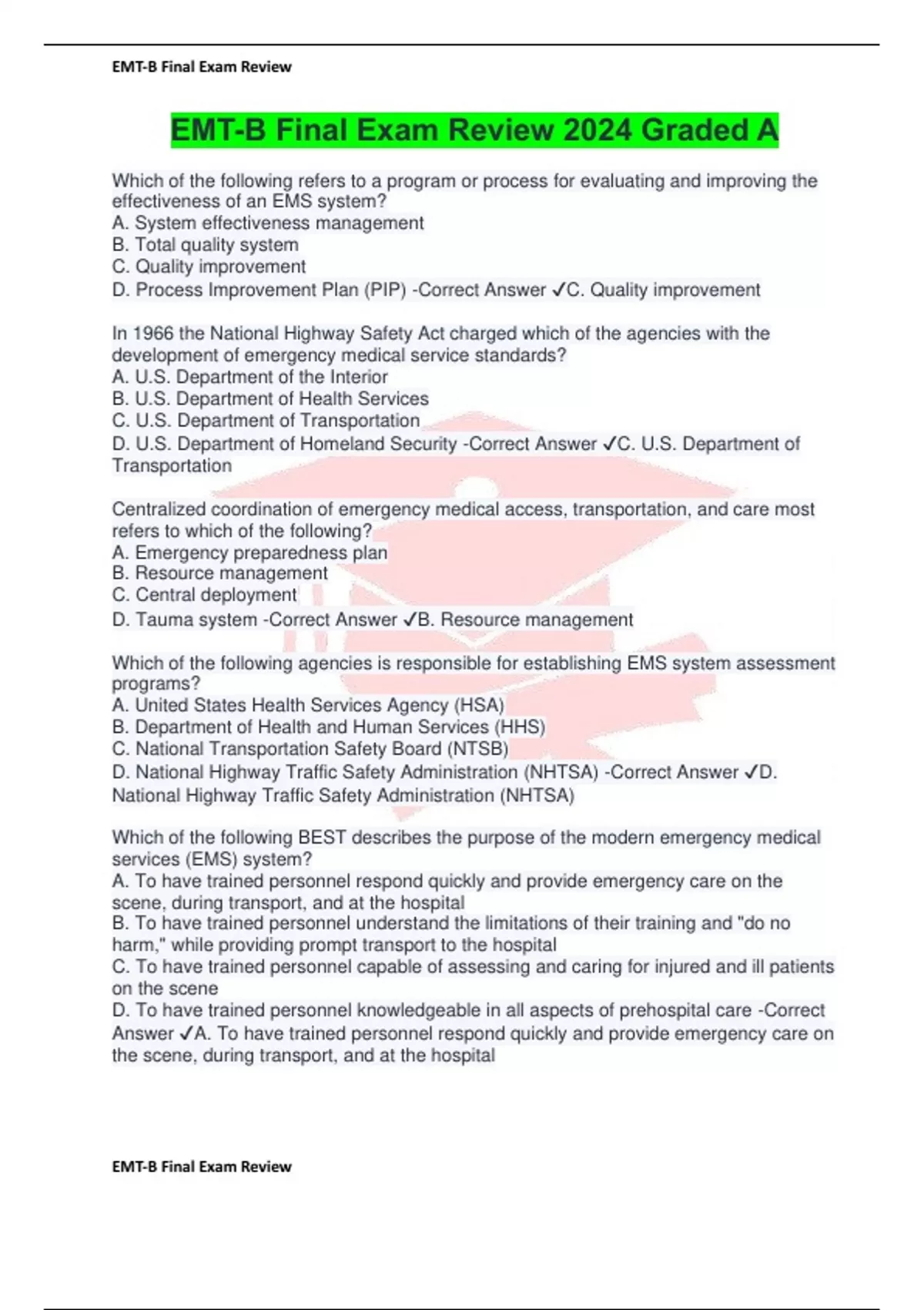 EMT-B Final Exam Review 2024 Graded A - EMT-B . - Stuvia US