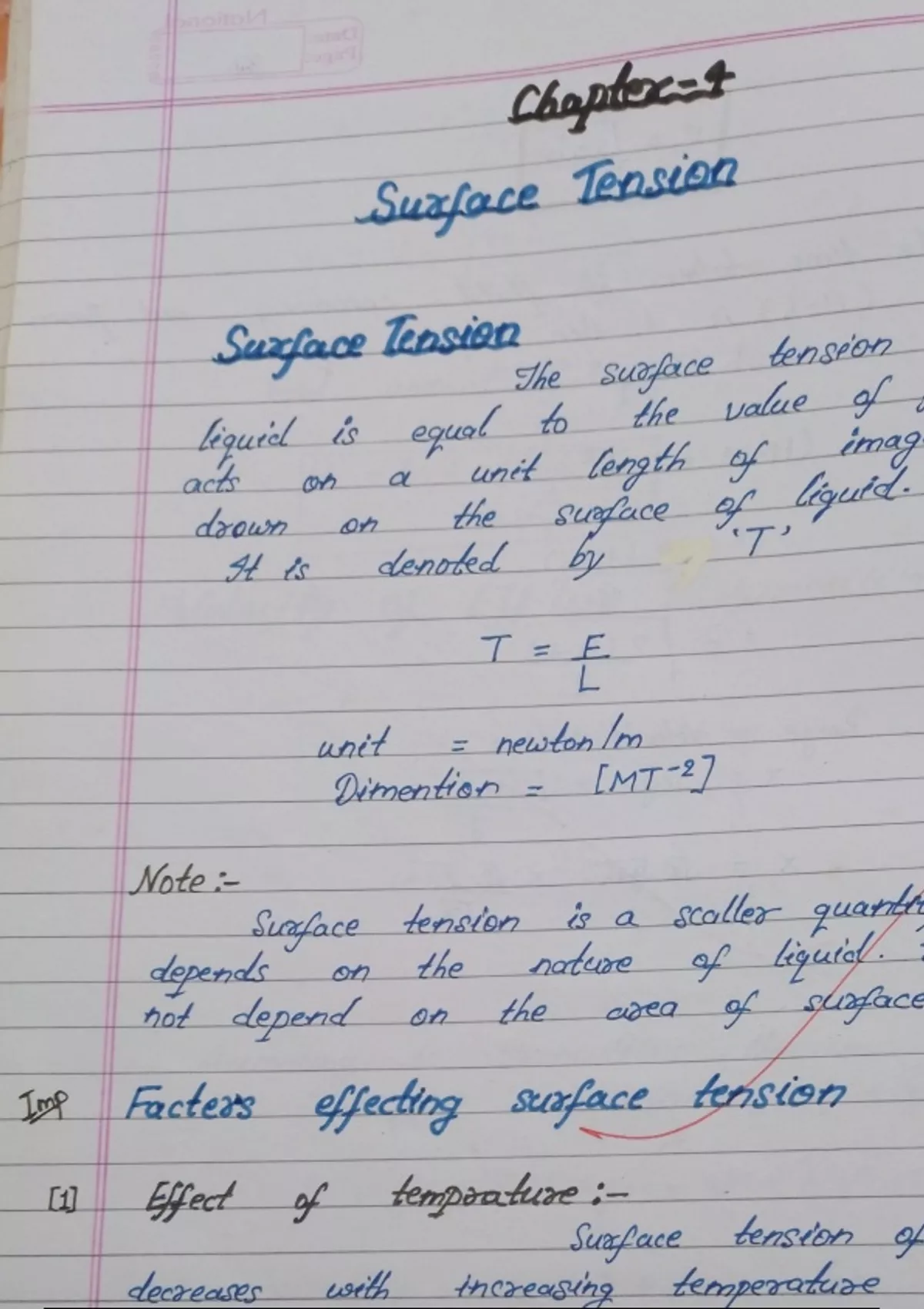 Surface tension class 11th physics - Physics - Stuvia US