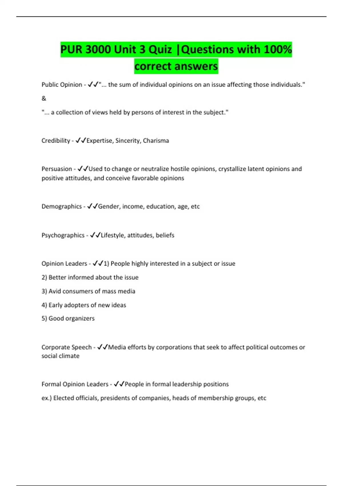 PUR 3000 Unit 3 Quiz |Questions with 100% correct answers - PUR 3000 ...