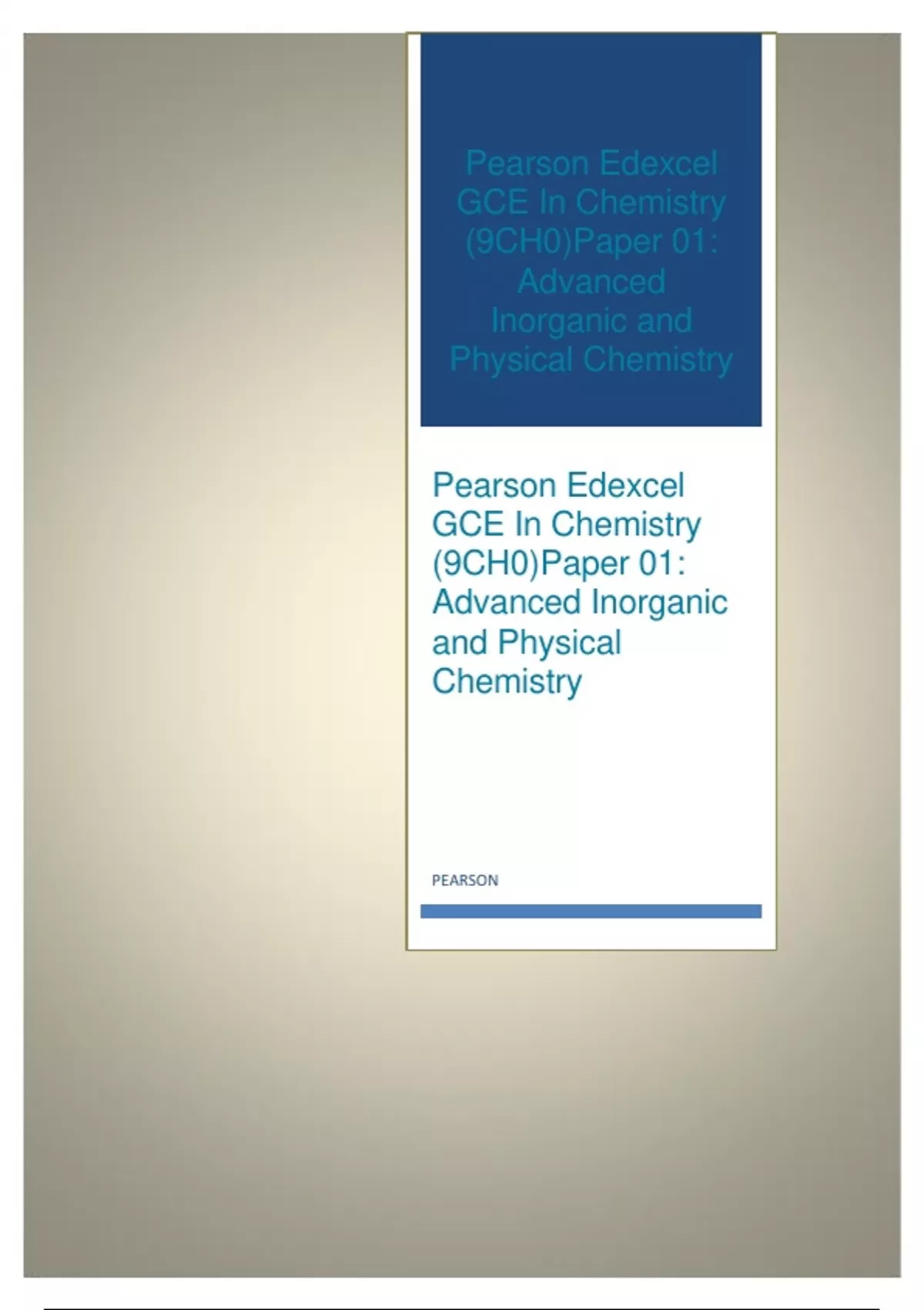 2024 Pearson Edexcel GCE In Chemistry (9CH0) Paper 01: Advanced ...