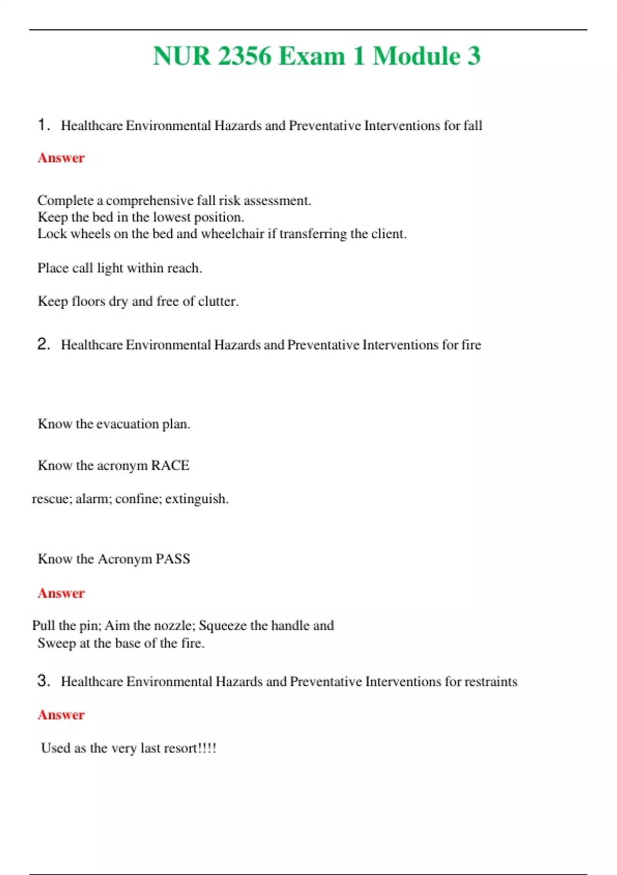 Nur 2356 Latest 2024 2025 Exam 1 Module 3 Complete Answers 100