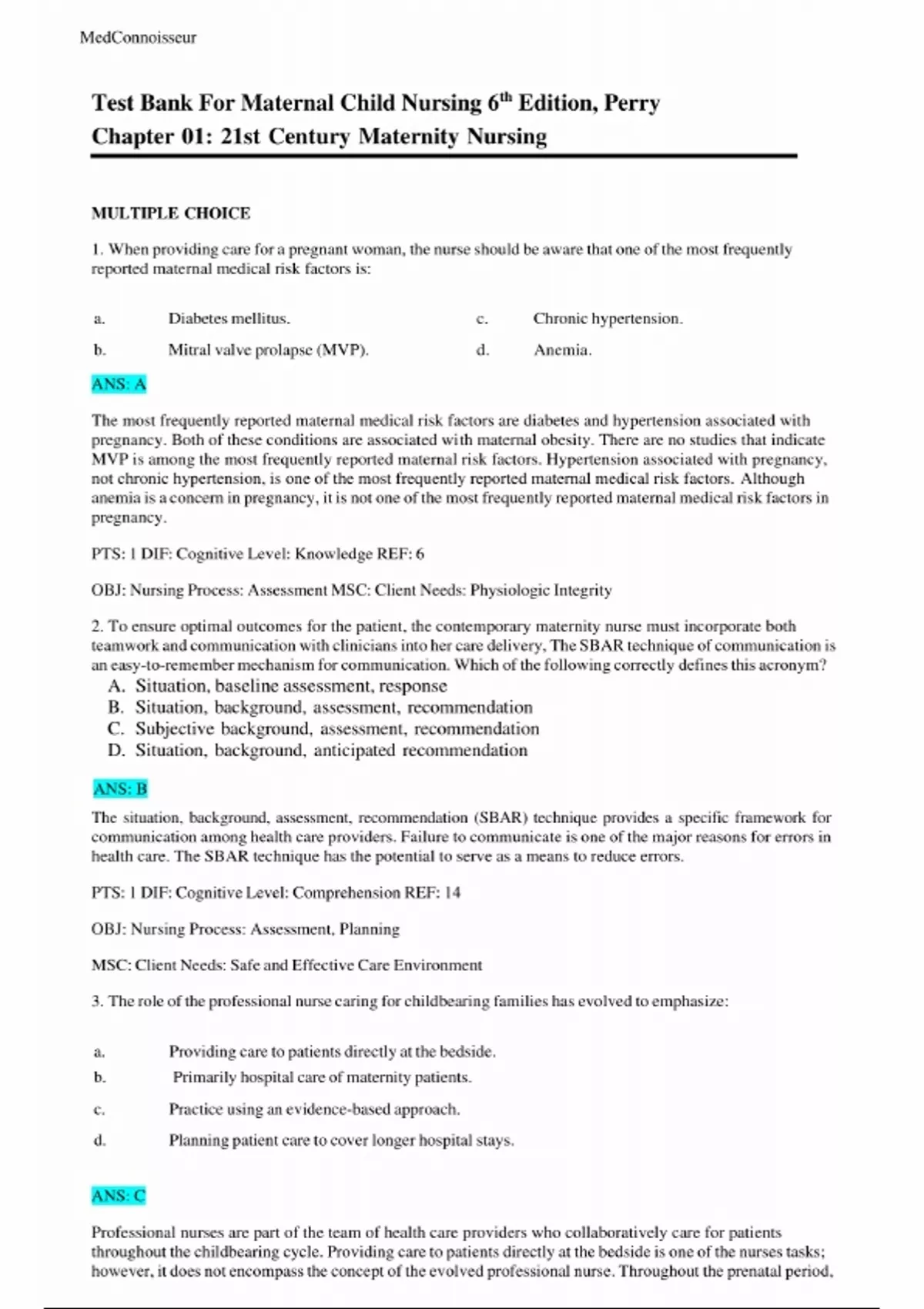 NRSG 113 Test-Bank Maternal Child Nursing Care by Perry -6th Edition ...