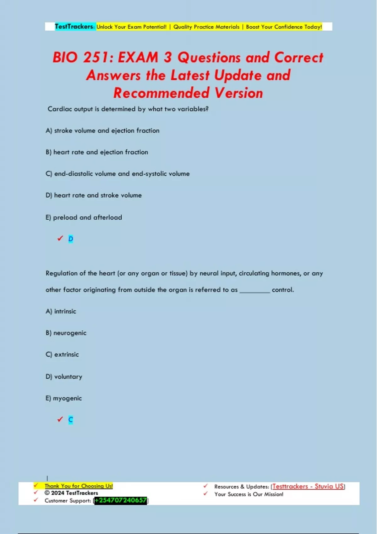 BIO 251: EXAM 3 Questions and Correct Answers the Latest Update and ...