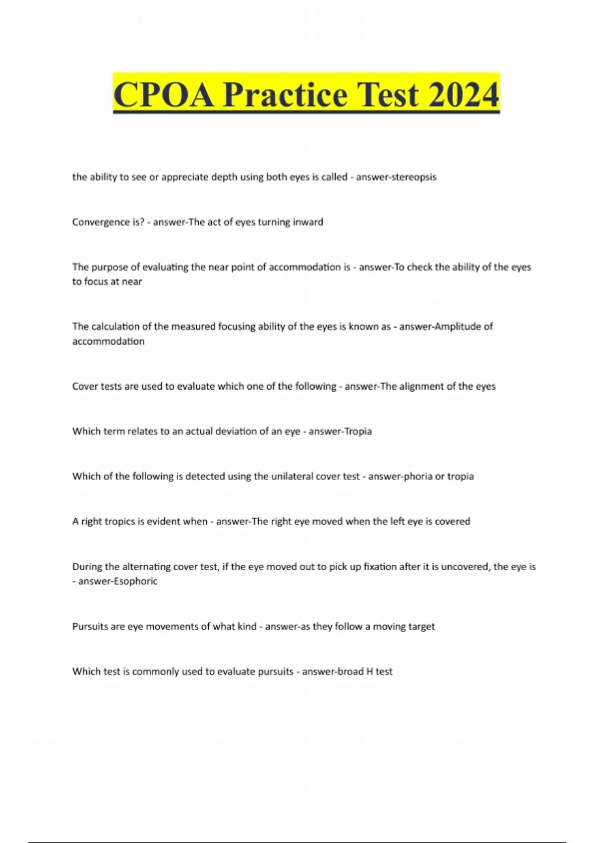 CPOA Practice Test 2024 - CPOA - Stuvia US