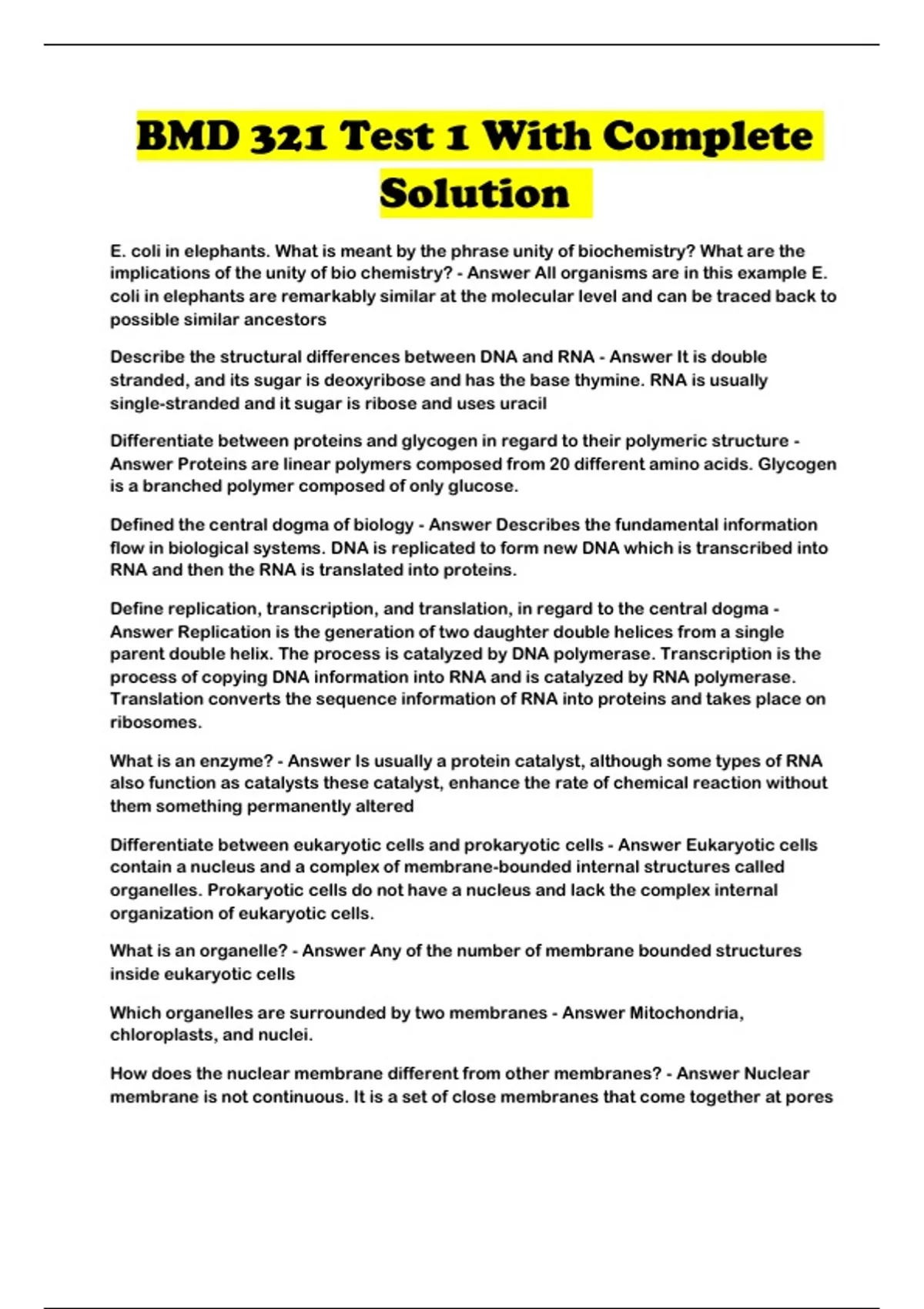 BMD 321 Test 1 With Complete Solution - BMD 321 - Stuvia US