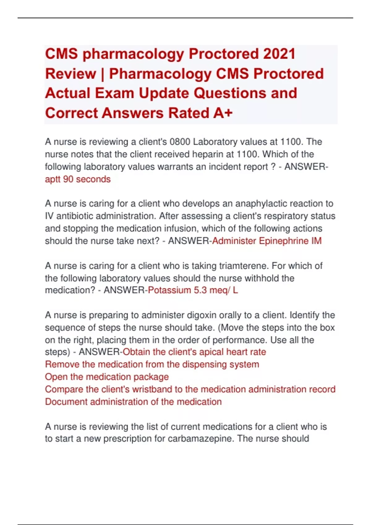 CMS pharmacology Proctored 2021 Review | Pharmacology CMS Proctored ...
