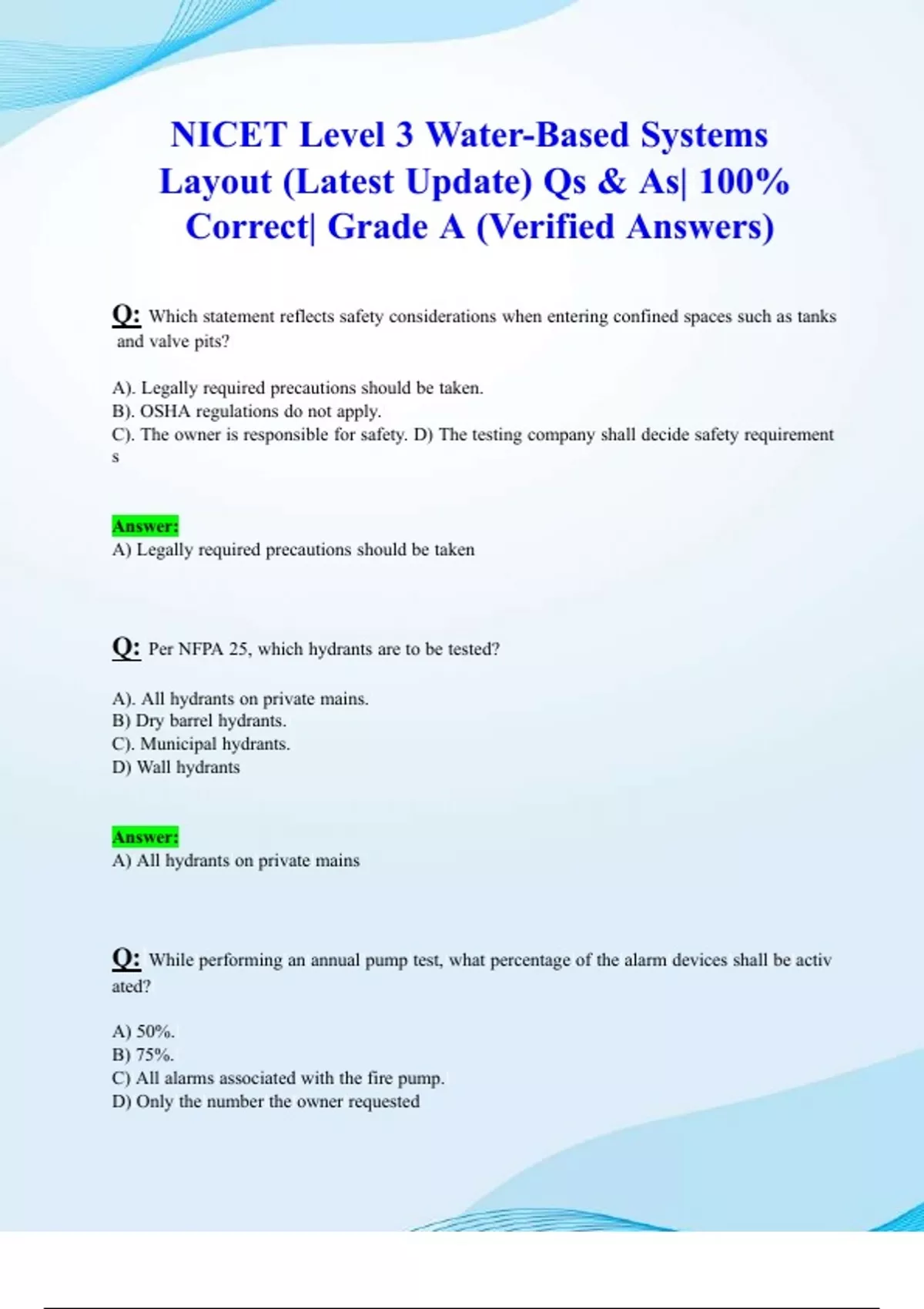 NICET Level 1.Level 2 & Level 3- Water-Based Systems (Latest 2024/ 2025 ...