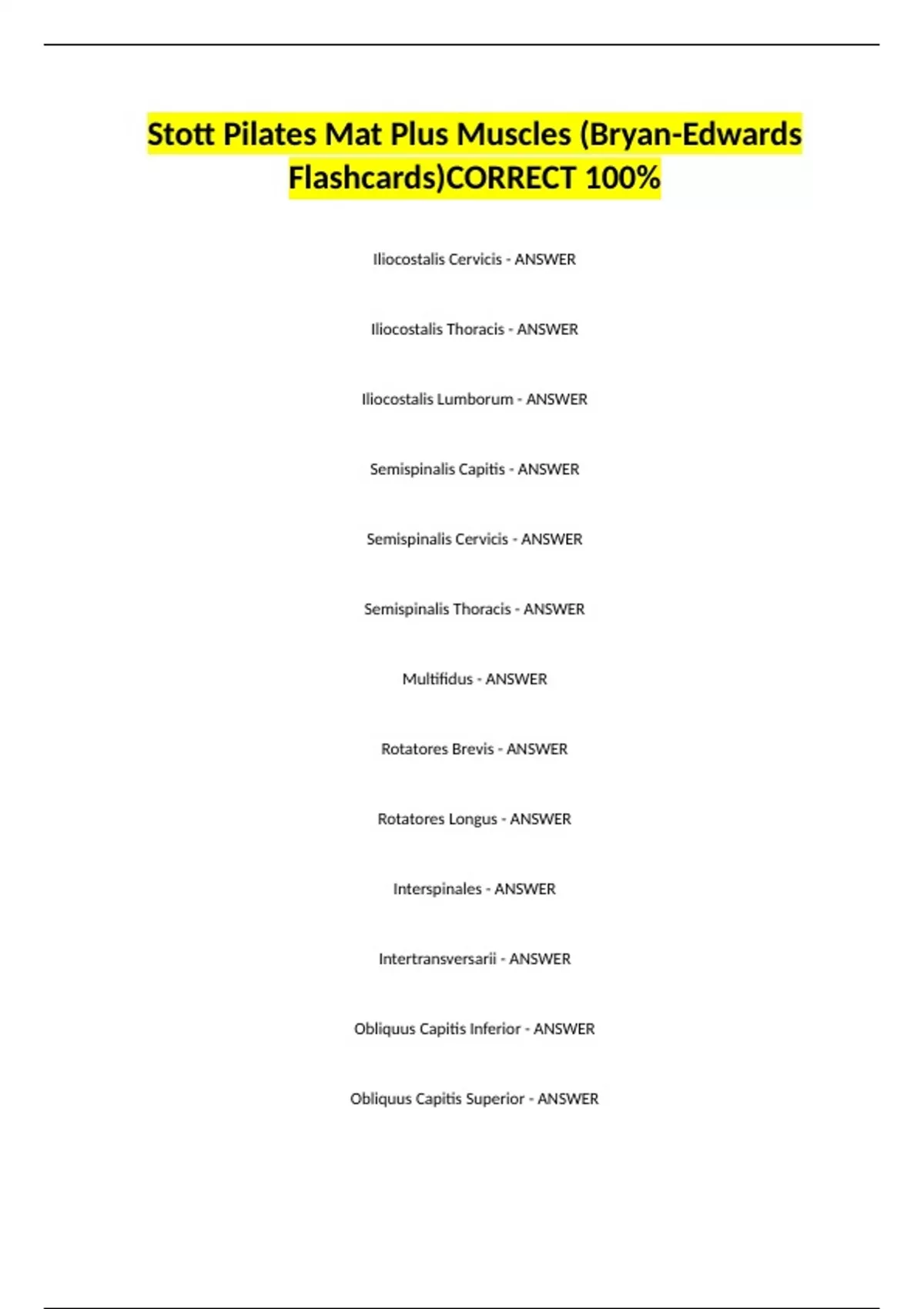 Stott Pilates Mat Plus Muscles (Bryan-Edwards Flashcards)CORRECT 100% ...