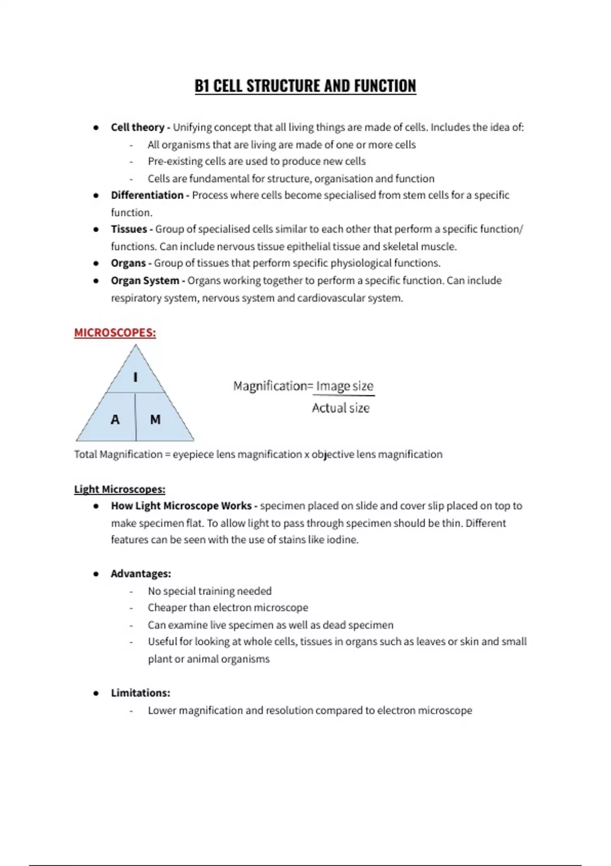 Btec Applied Science Unit 1 Biology Revision Notes Unit 1 Principles And Applications Of