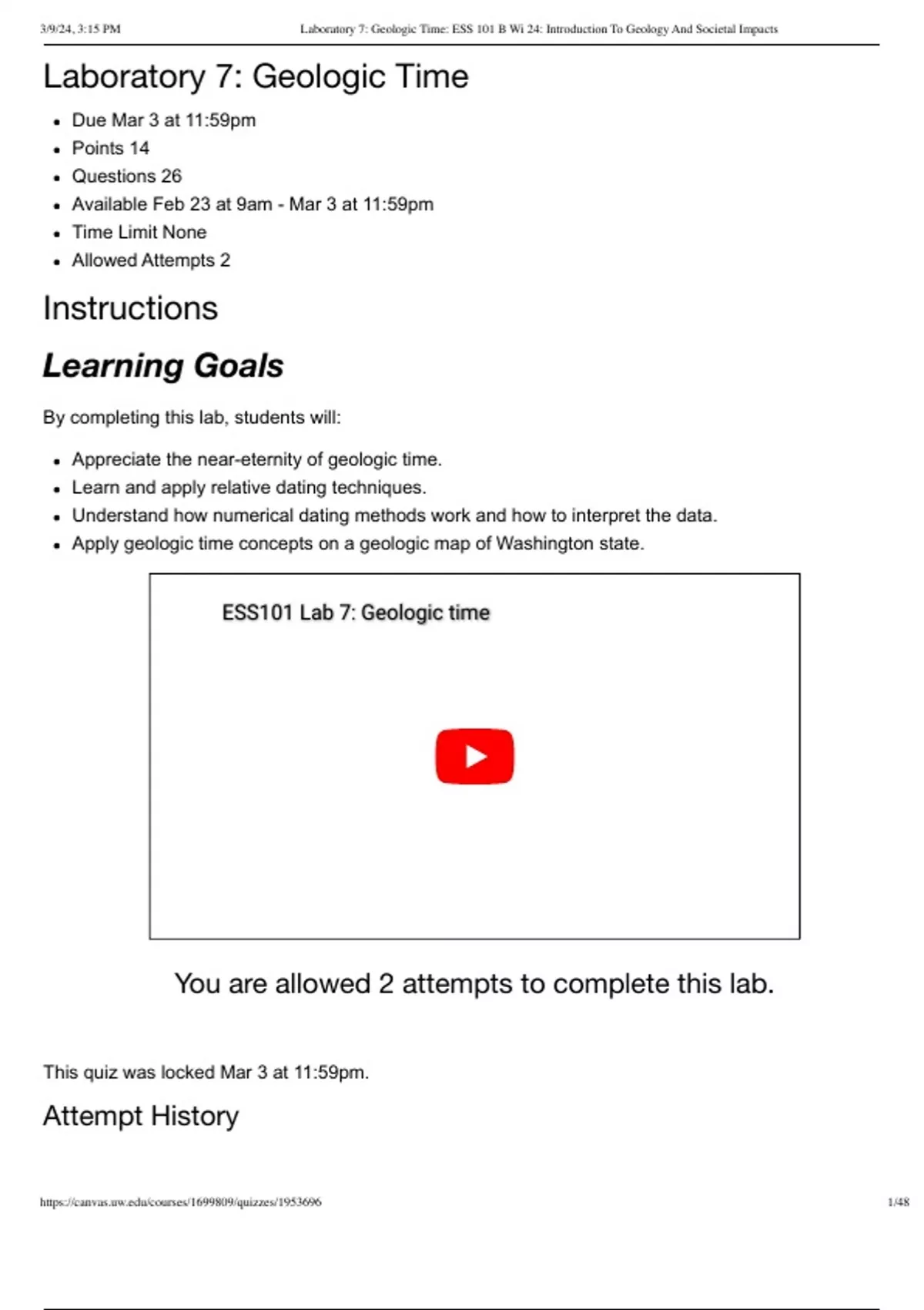 ESS 101 B Laboratory 7 Quiz: Geologic Time - ESS 101 - Stuvia US
