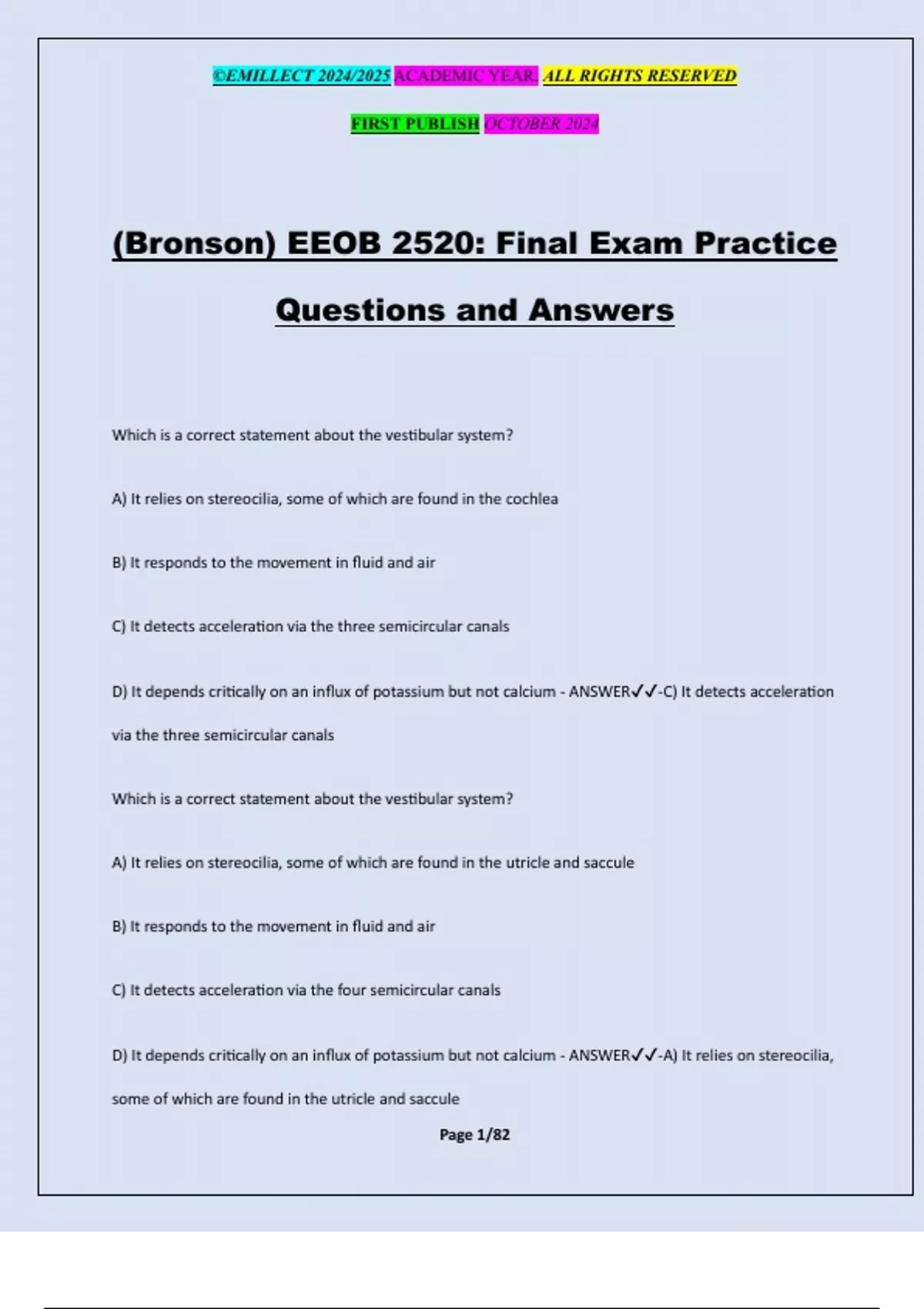 (Bronson) EEOB 2520: Final Exam Practice Questions and Answers - EEOB ...