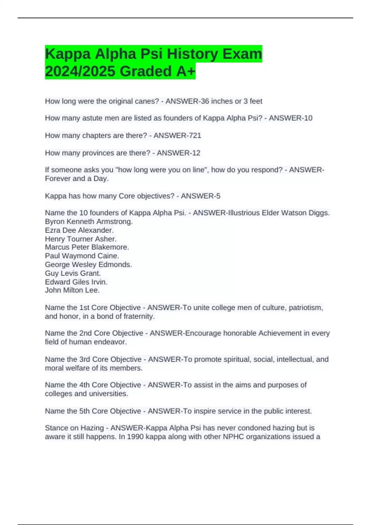 Kappa Alpha Psi History Exam 2024 - Kappa Alpha Psi - Stuvia US