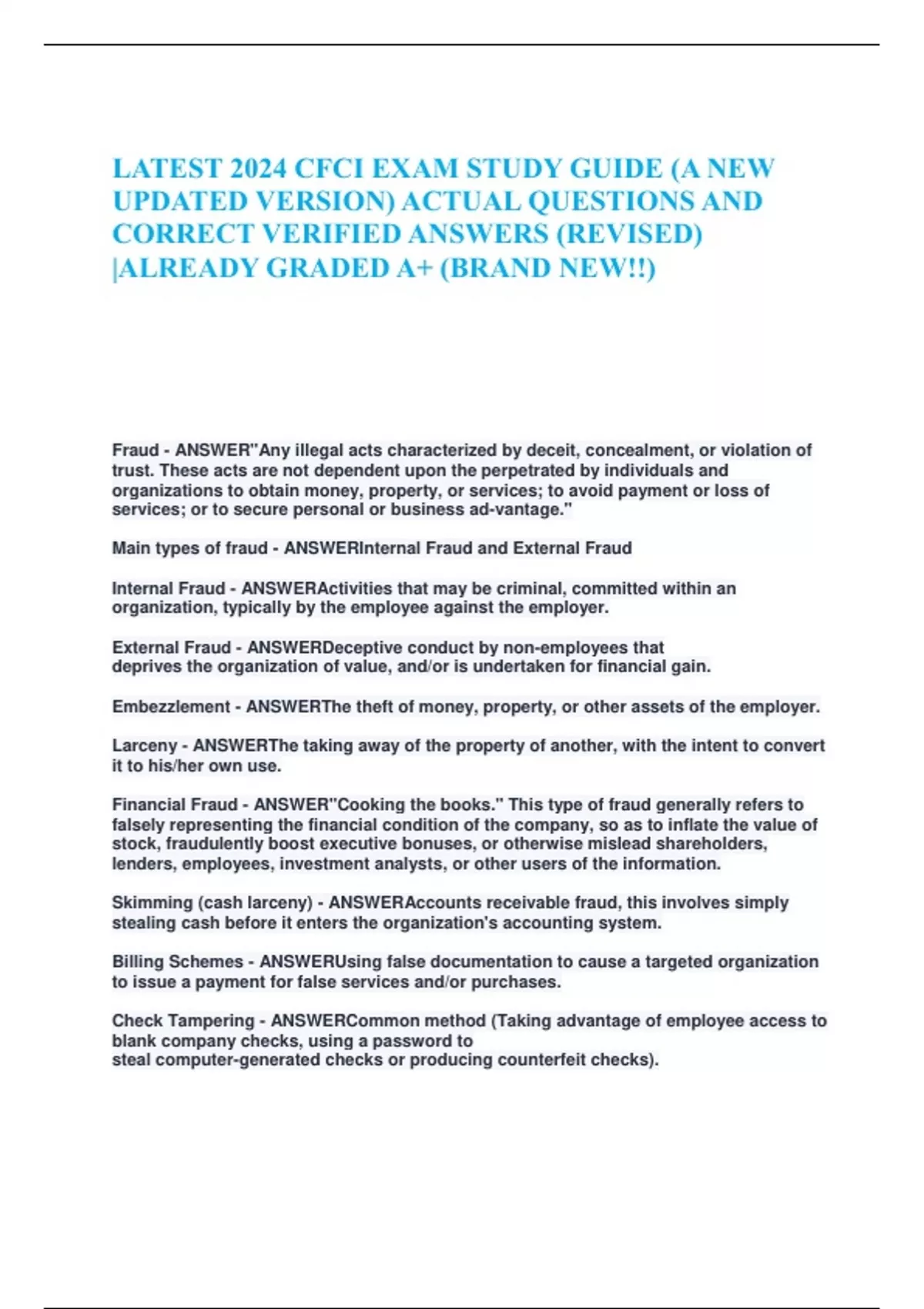 LATEST 2024 CFCI EXAM STUDY GUIDE (A NEW UPDATED VERSION) ACTUAL ...