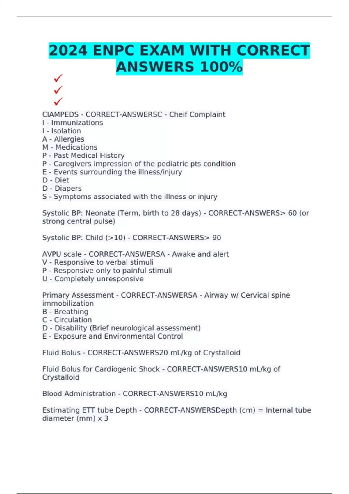 2024 ENPC EXAM WITH CORRECT ANSWERS 100% - ENPC - Stuvia FR
