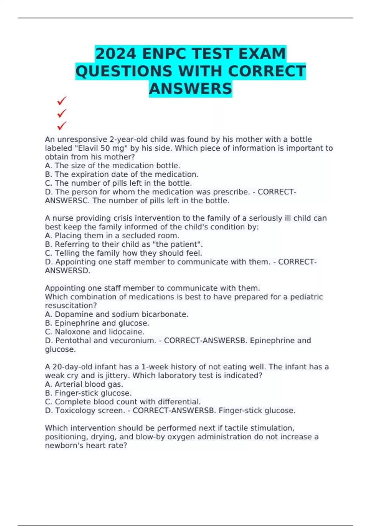 2024 ENPC TEST EXAM QUESTIONS WITH CORRECT ANSWERS - ENPC - Stuvia FR