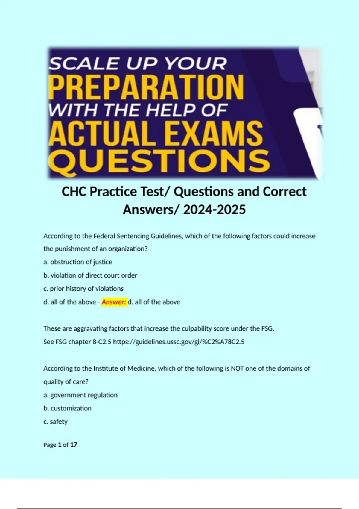 CHC Practice Test/ Questions and Correct Answers/ - CHC - Stuvia US
