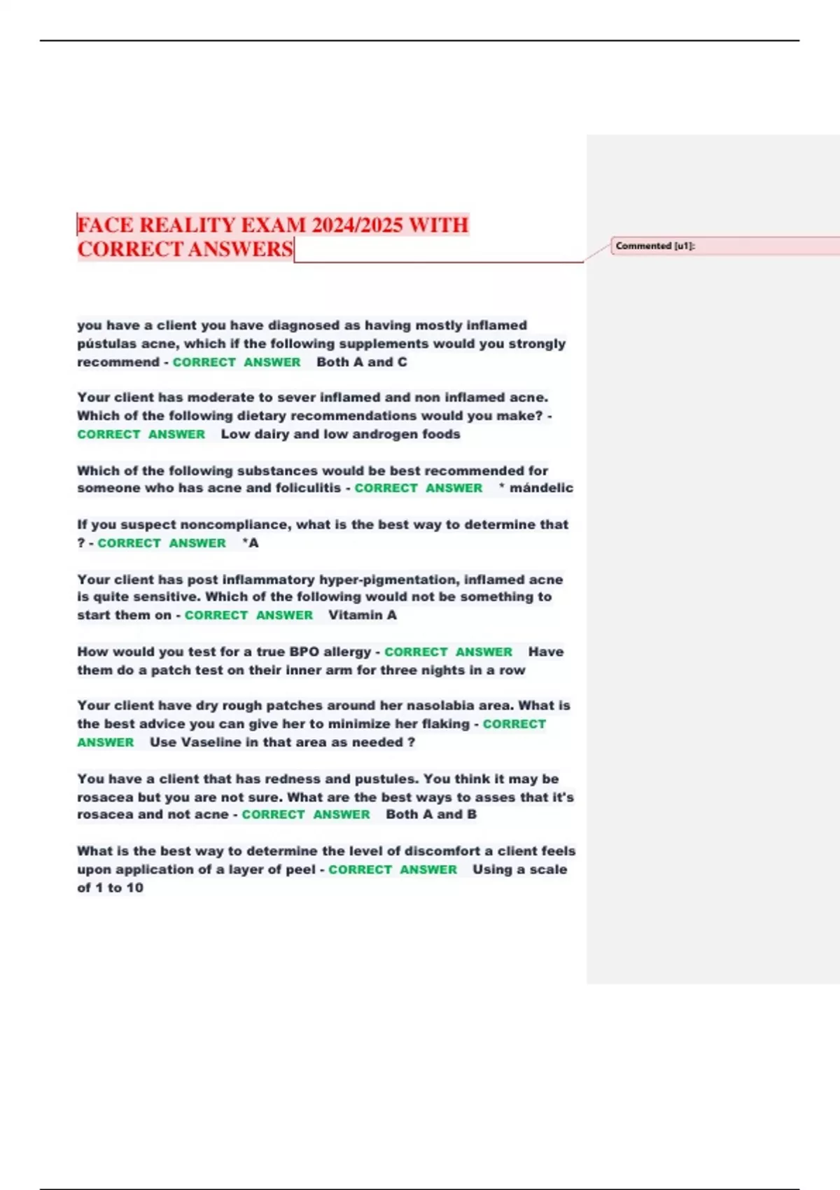 FACE REALITY EXAM 2024/2025 WITH CORRECT ANSWER - FACE REALITY - Stuvia US