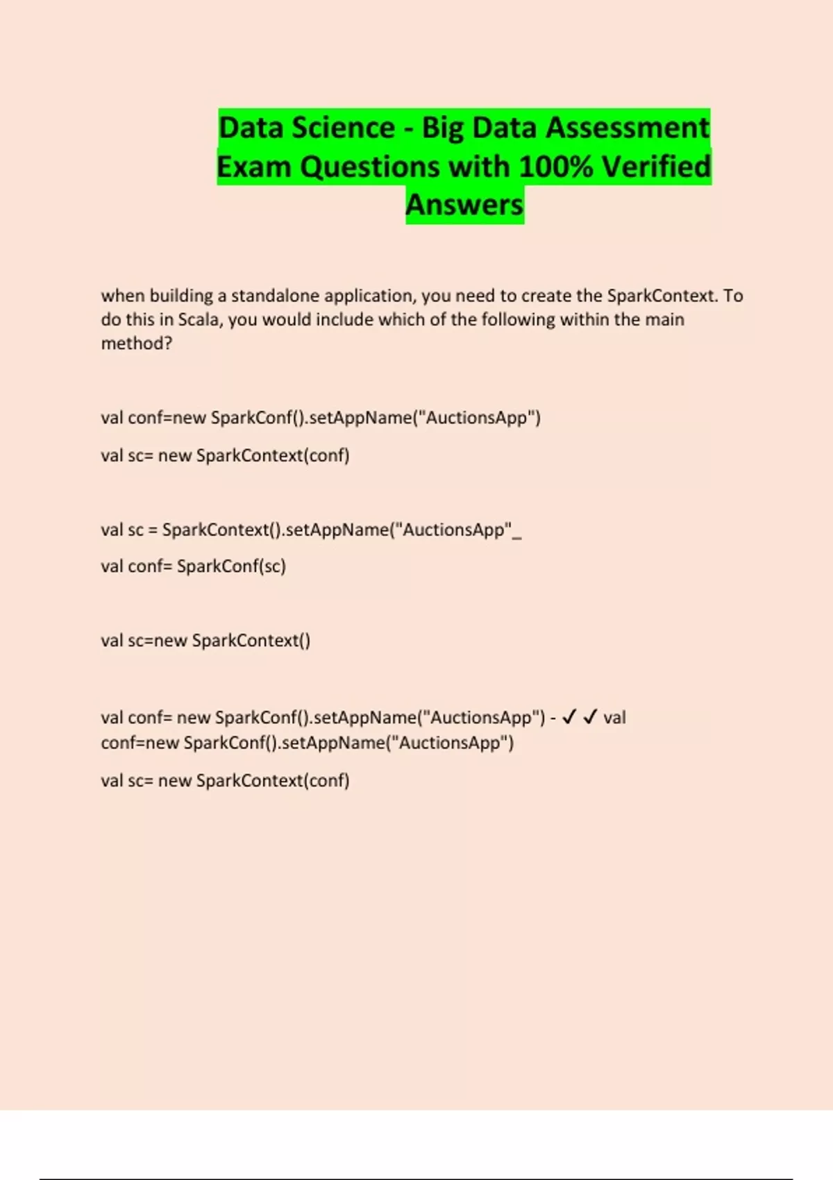 Data Science - Big Data Assessment Exam Questions with 100% Verified ...