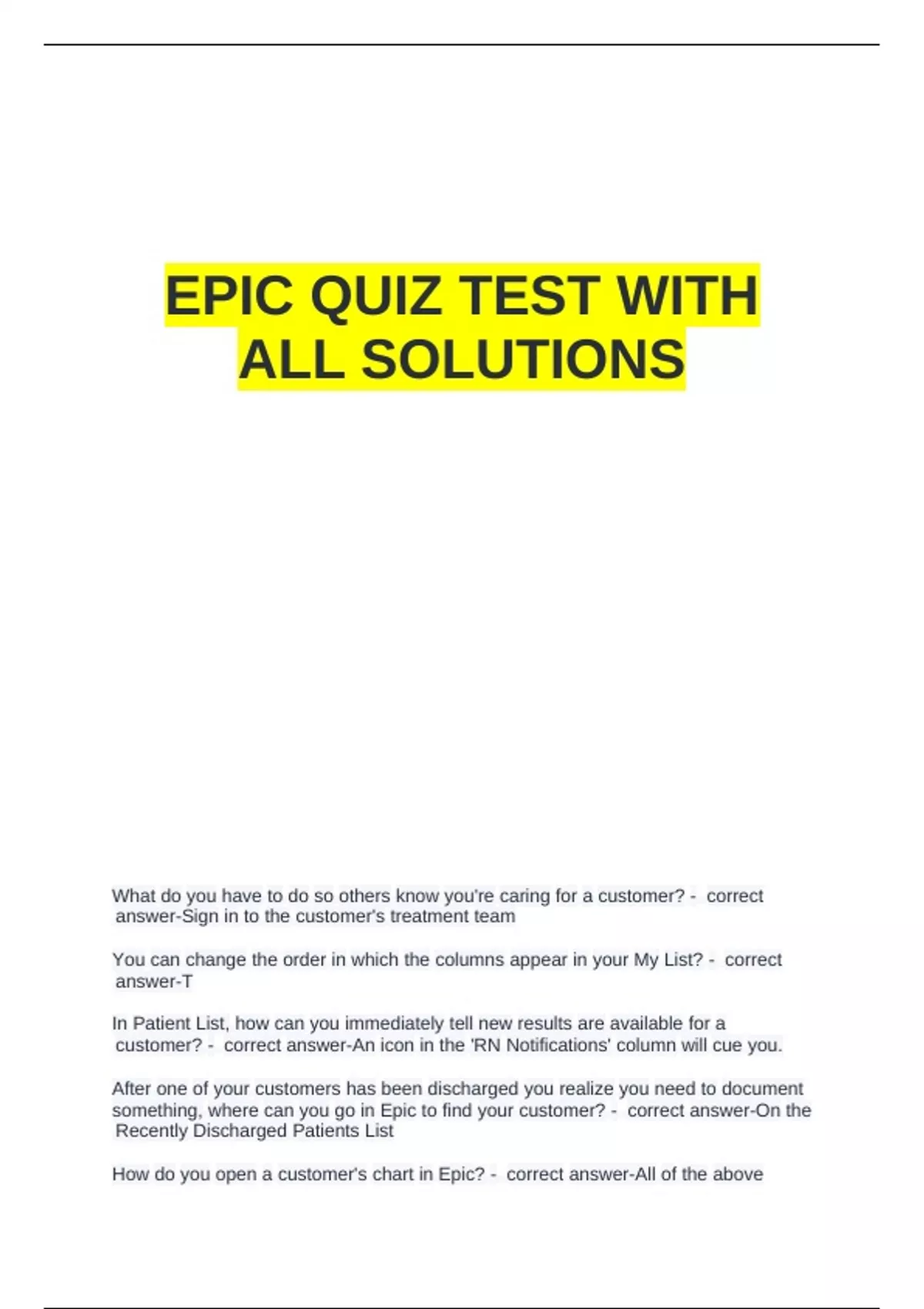 EPIC QUIZ TEST WITH ALL SOLUTIONS - EPIC - Stuvia US