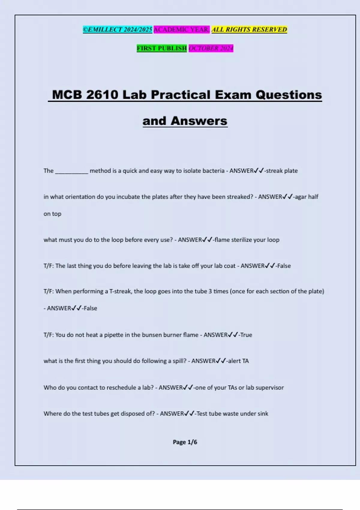 MCB 2610 Lab Practical Exam Questions and Answers - Practice Tests 2024 ...