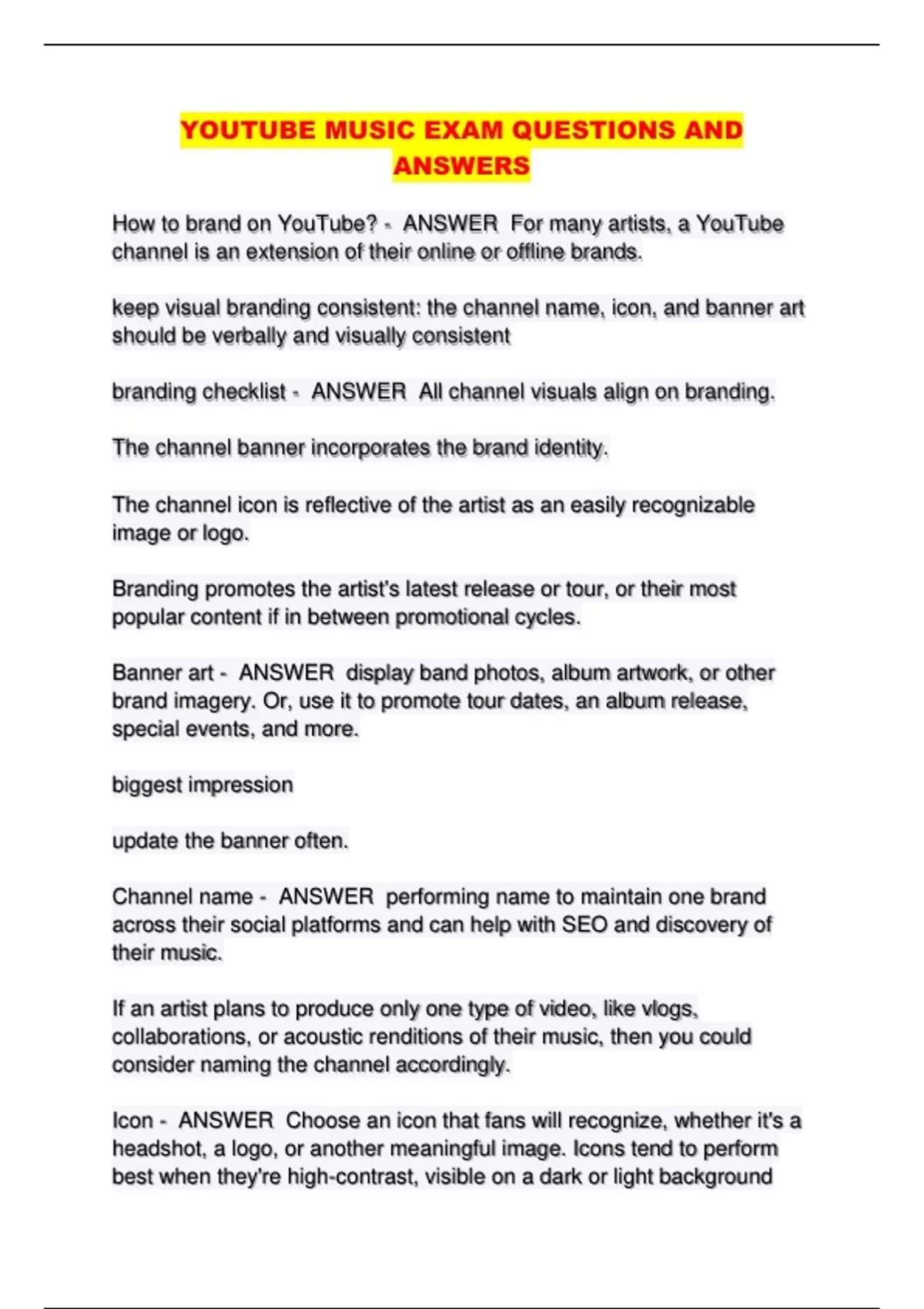 YOUTUBE MUSIC EXAM QUESTIONS AND ANSWERS - YOUTUBE MUSIC - Stuvia US