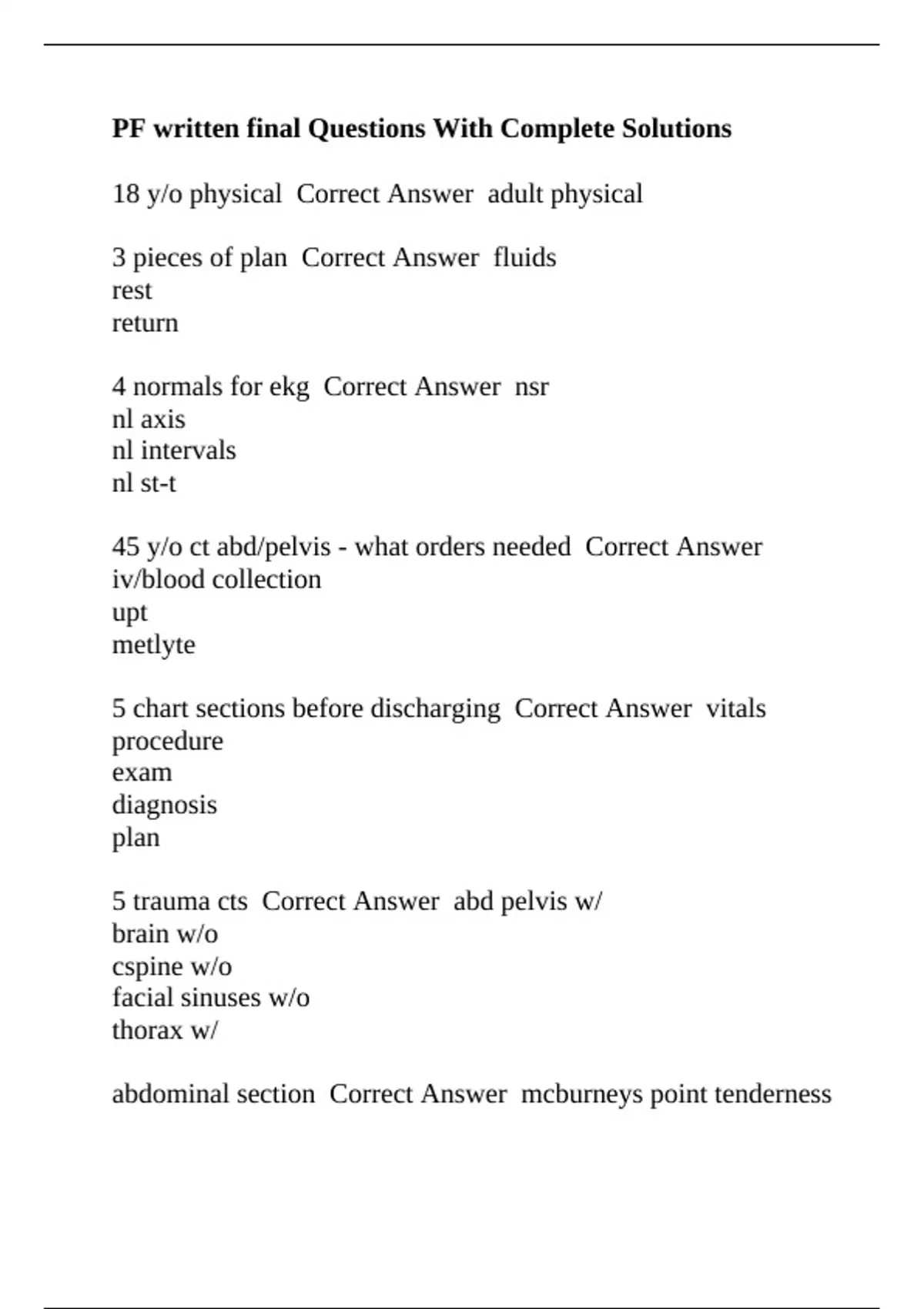 PF written final Questions With Complete Solutions - TAUC PF - Stuvia US
